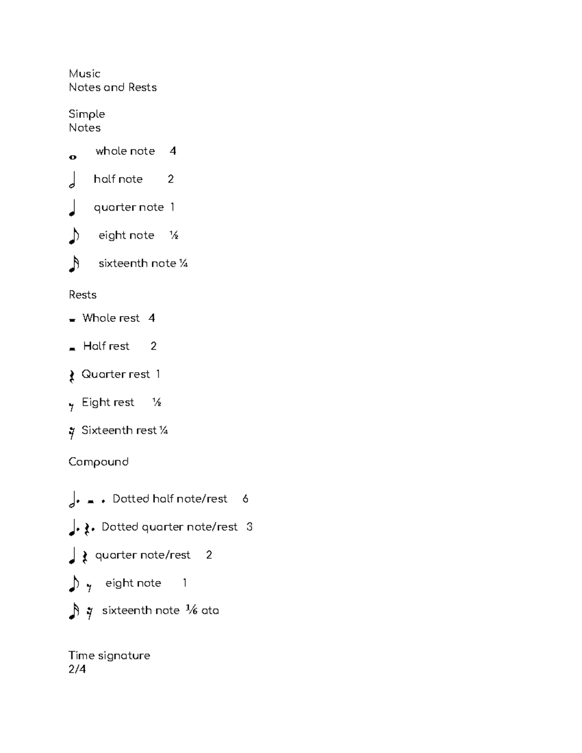 Untitled Document 1 1 Idk Music Notes And Rests Simple Notes