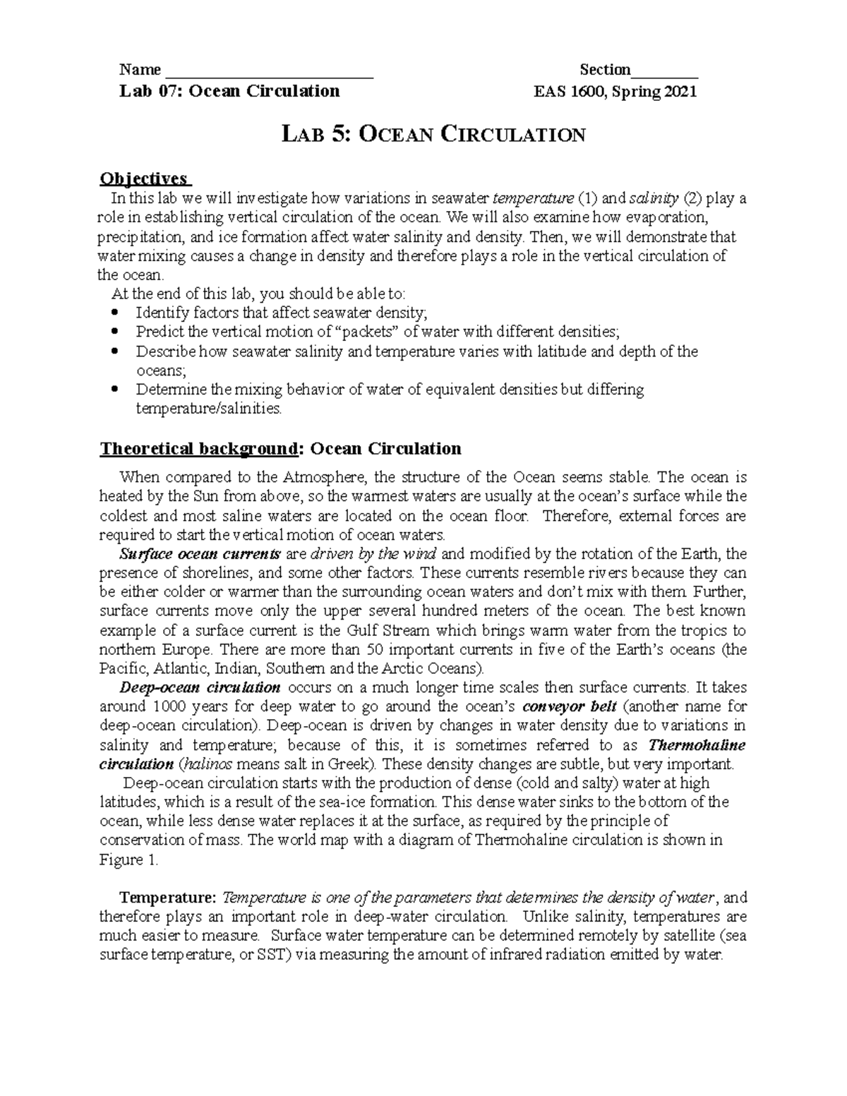 Lab 7 Ocean Circulation Prelab - Name _________________________ Section ...