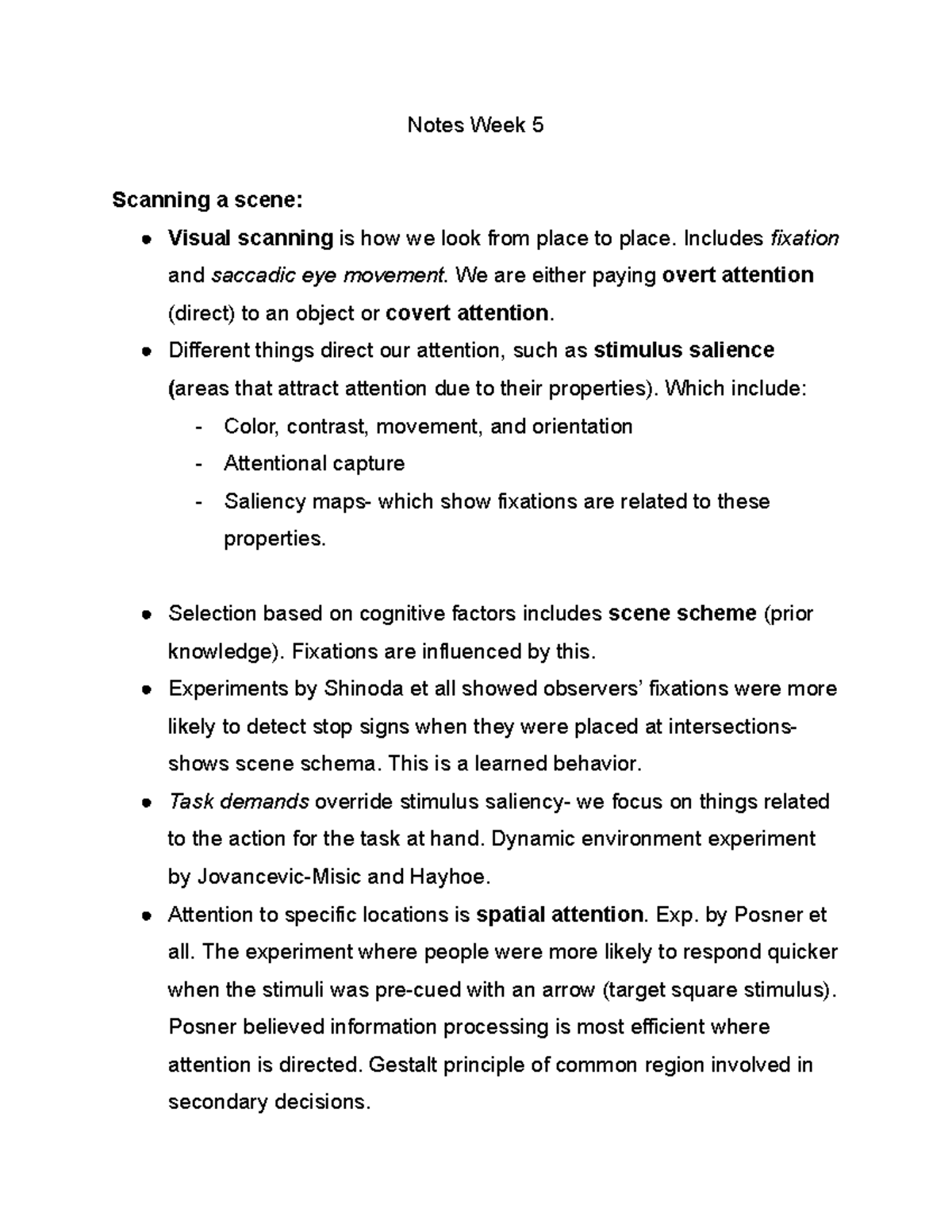 Sensory Neuroscience notes week 5 - Notes Week 5 Scanning a scene ...