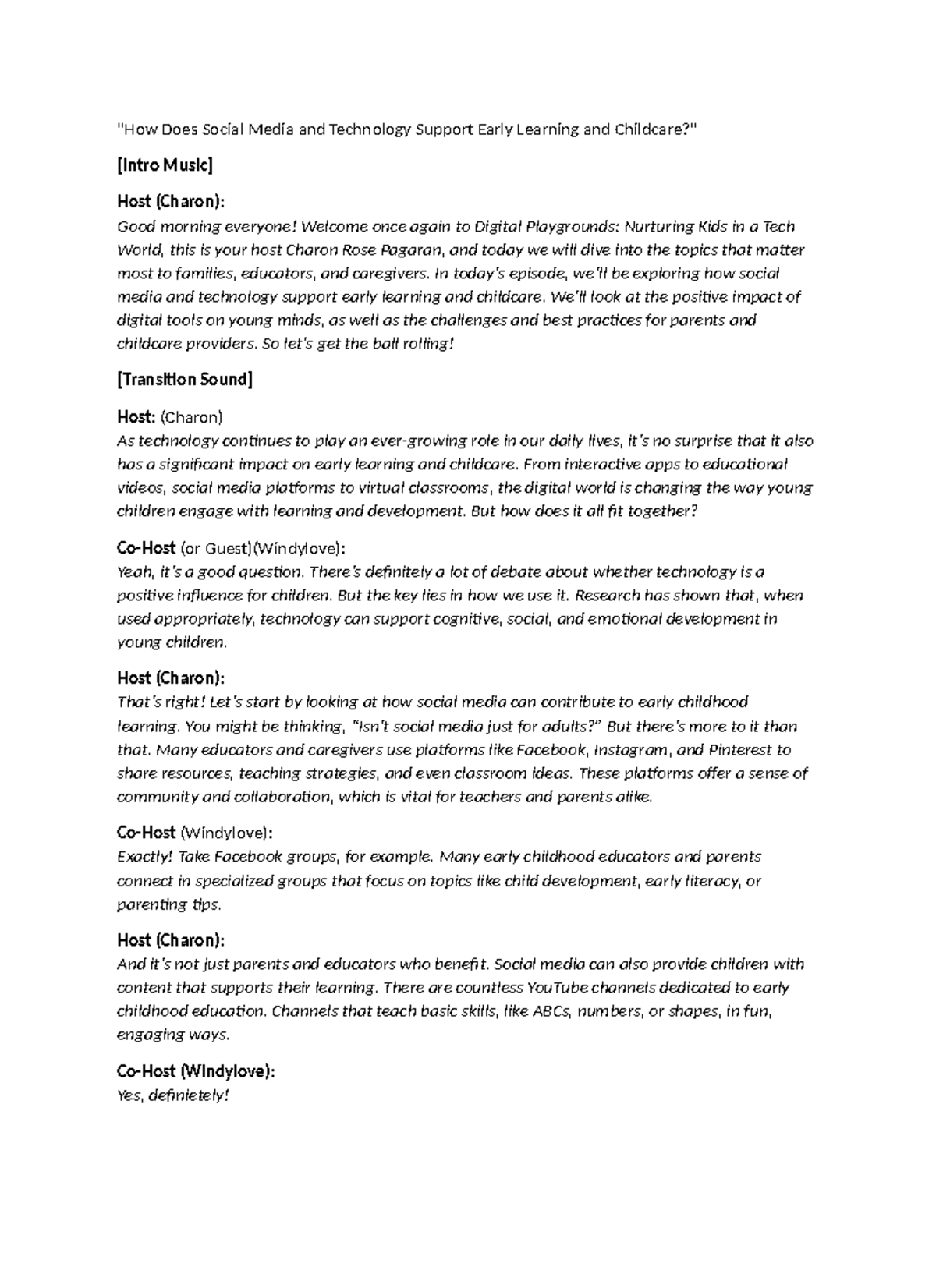 Podcast example - "How Does Social Media and Technology Support Early ...