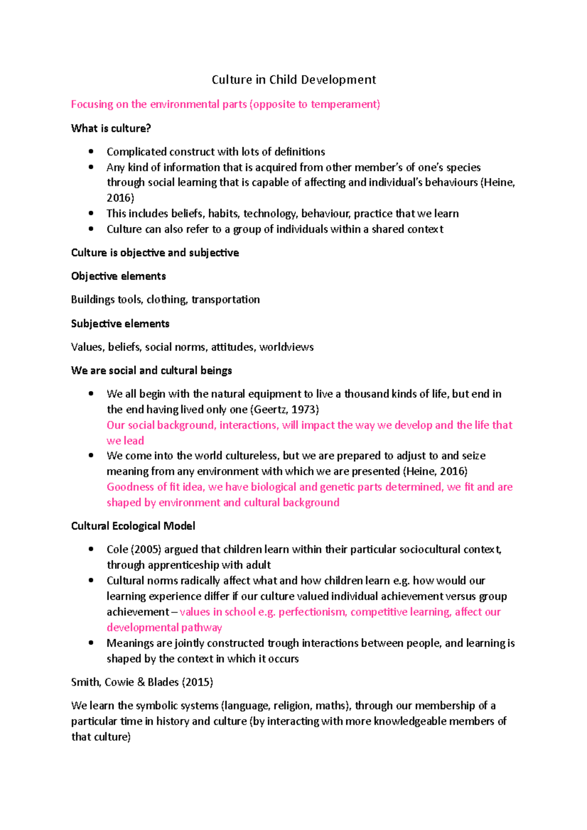 Culture in Child Development - Culture in Child Development Focusing on ...