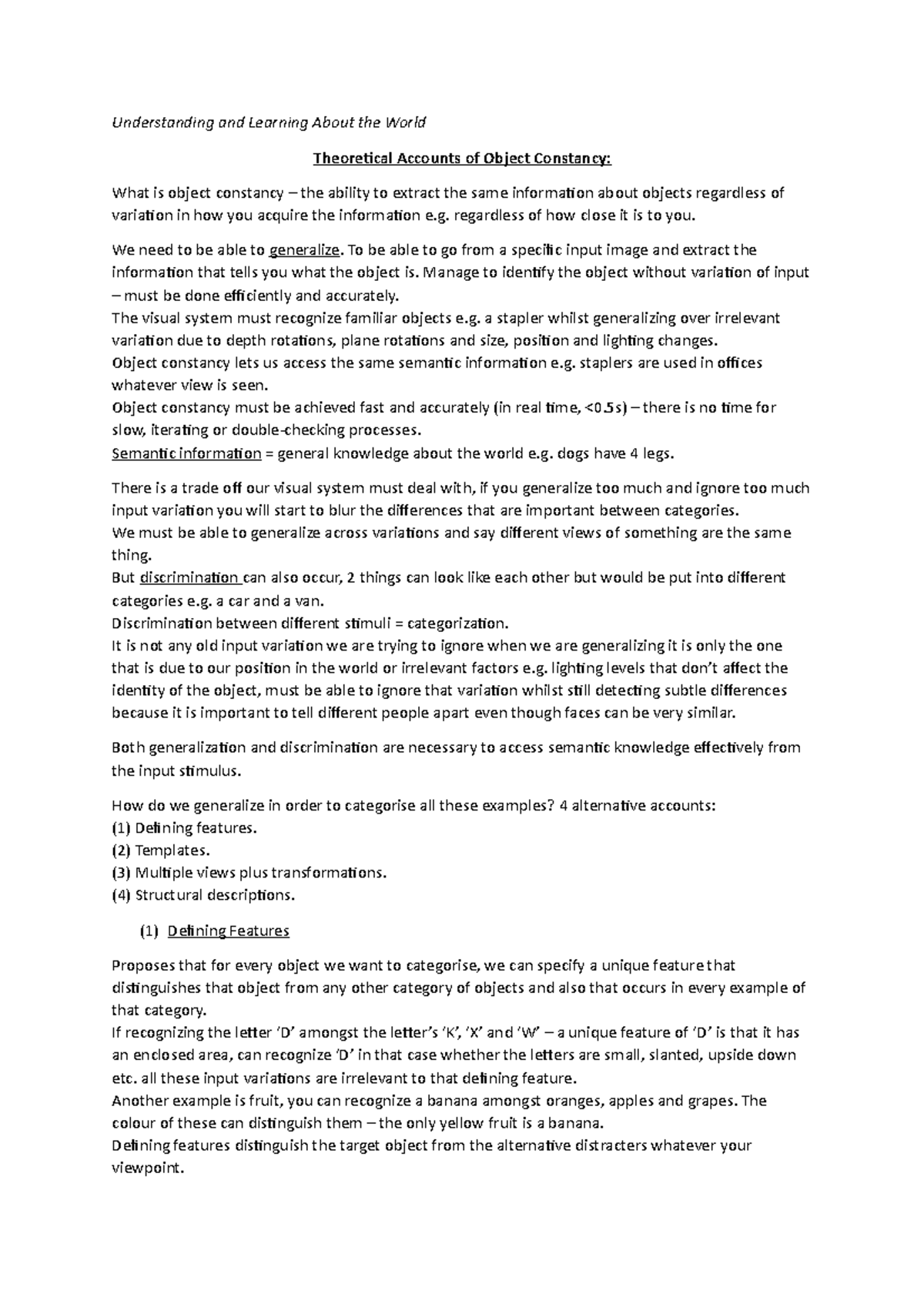 Theoretical Accounts of Object Constancy - Understanding and Learning ...