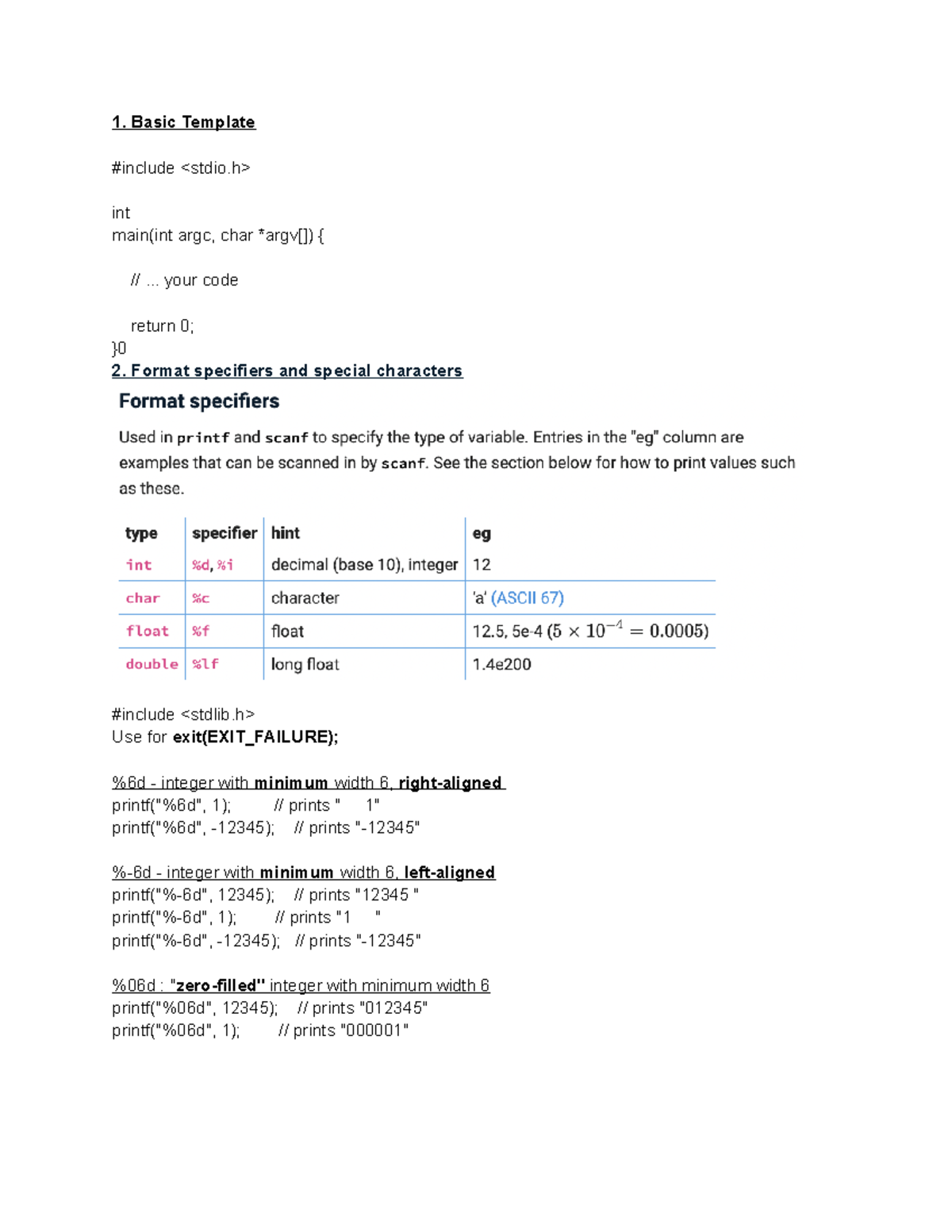 Foa Notes Nil 1 Basic Template Include Int Mainint Argc Char Argv Your Code