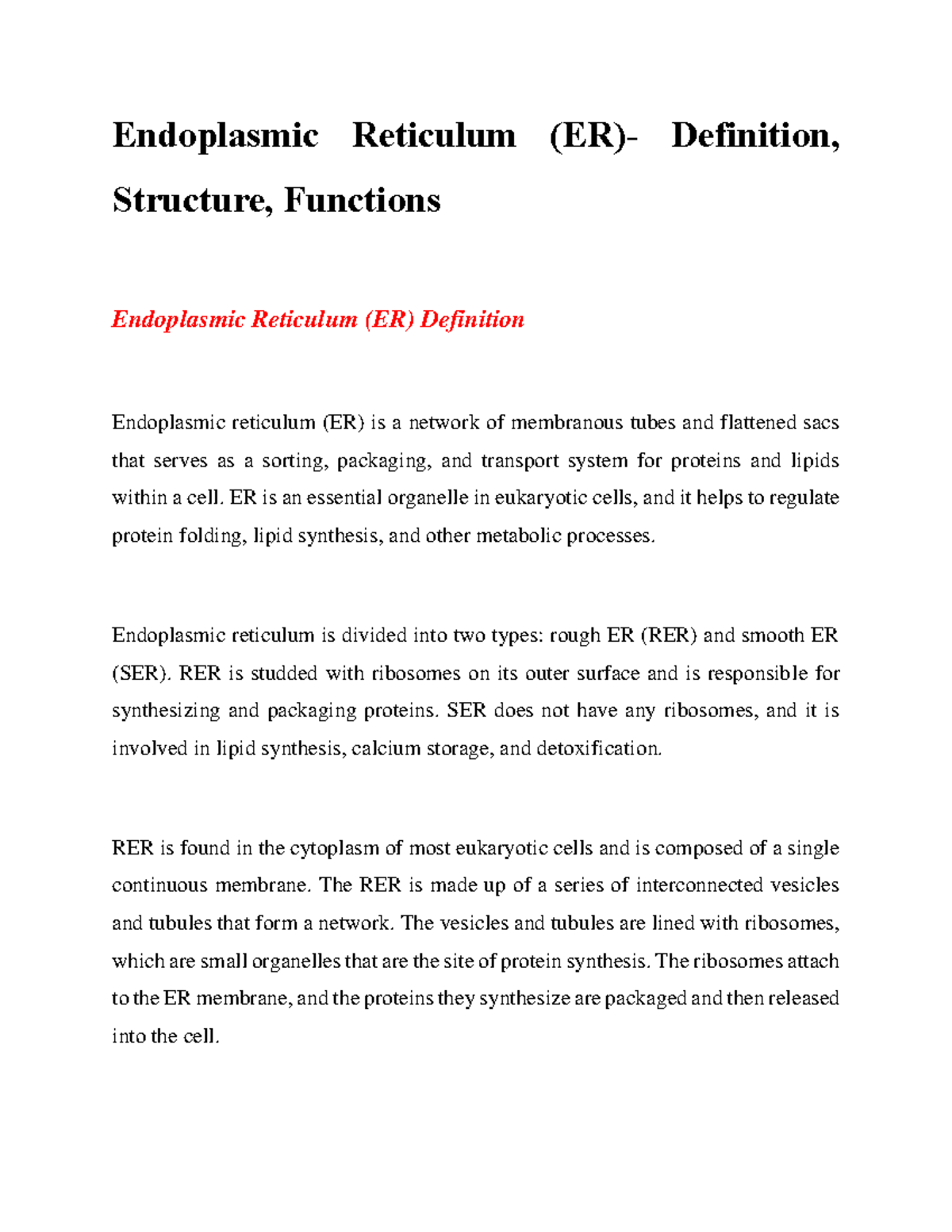 Endoplasmic Reticulum Definition Structure Functions Endoplasmic Reticulum Er Definition