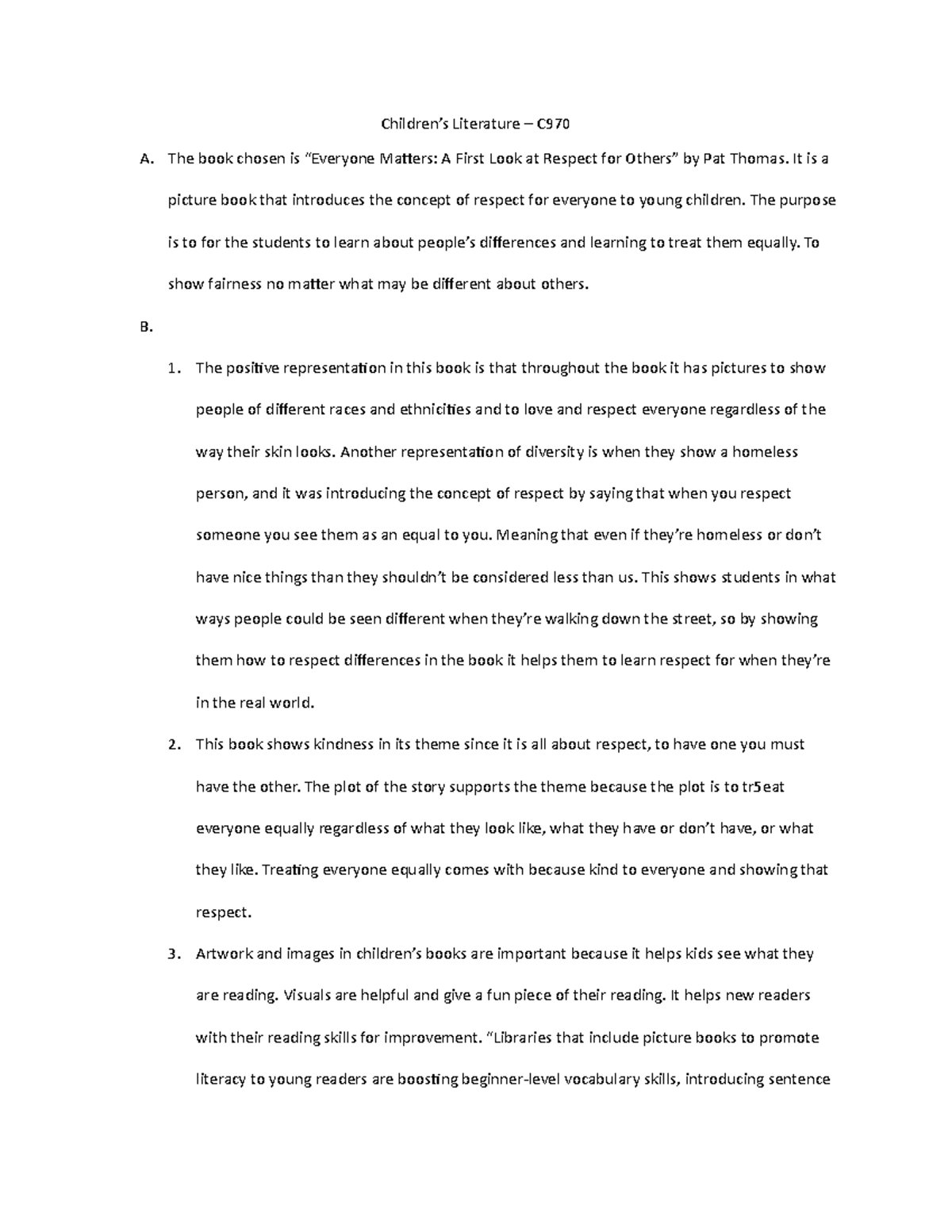 Children’s Literature C970 Task 1 passed after revisions - Children’s ...