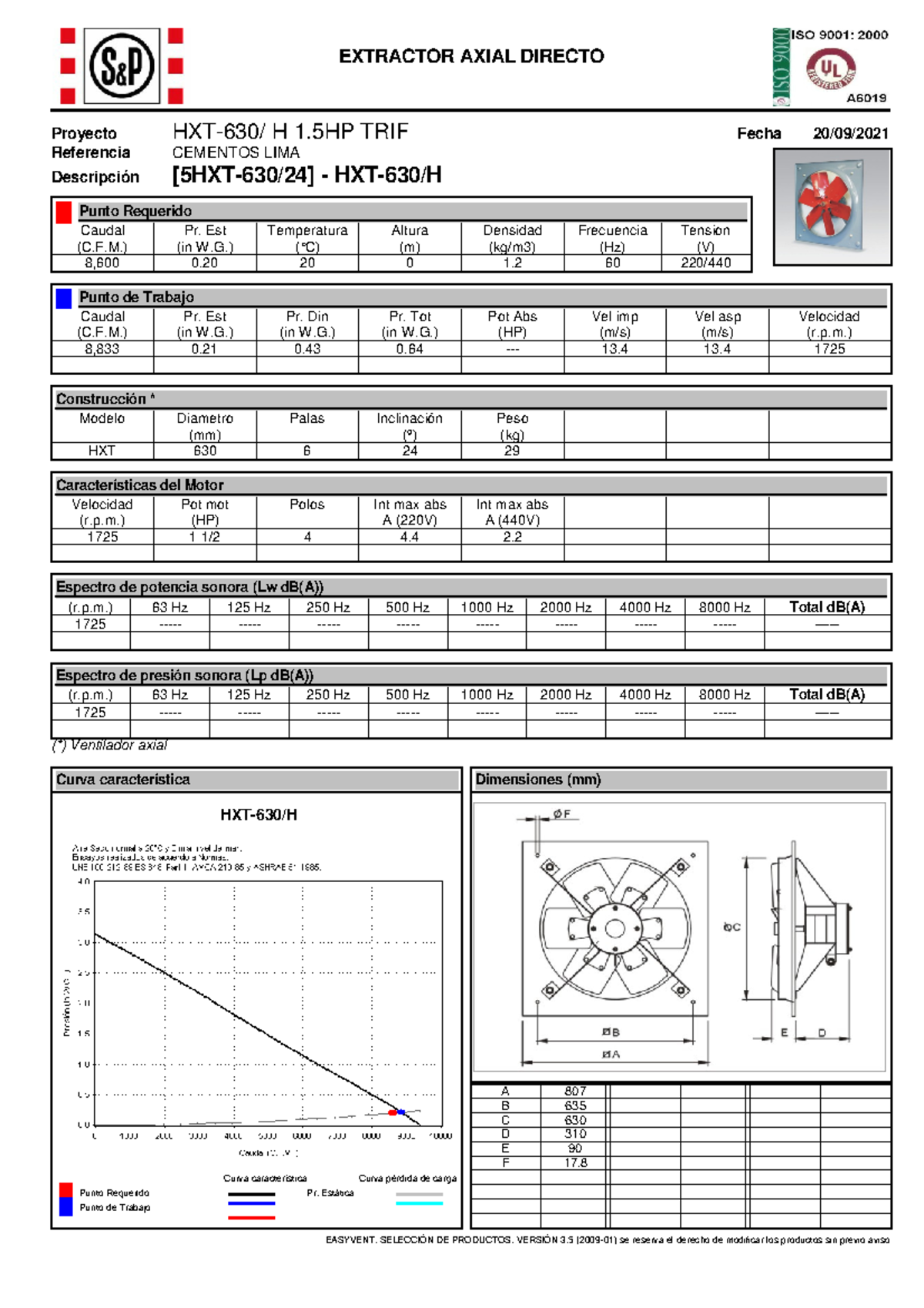 Transformador Extractor HXT 630H 1 - Proyecto HXT-630/ H 1 TRIF Fecha 20/09/ Referencia CEMENTOS ...