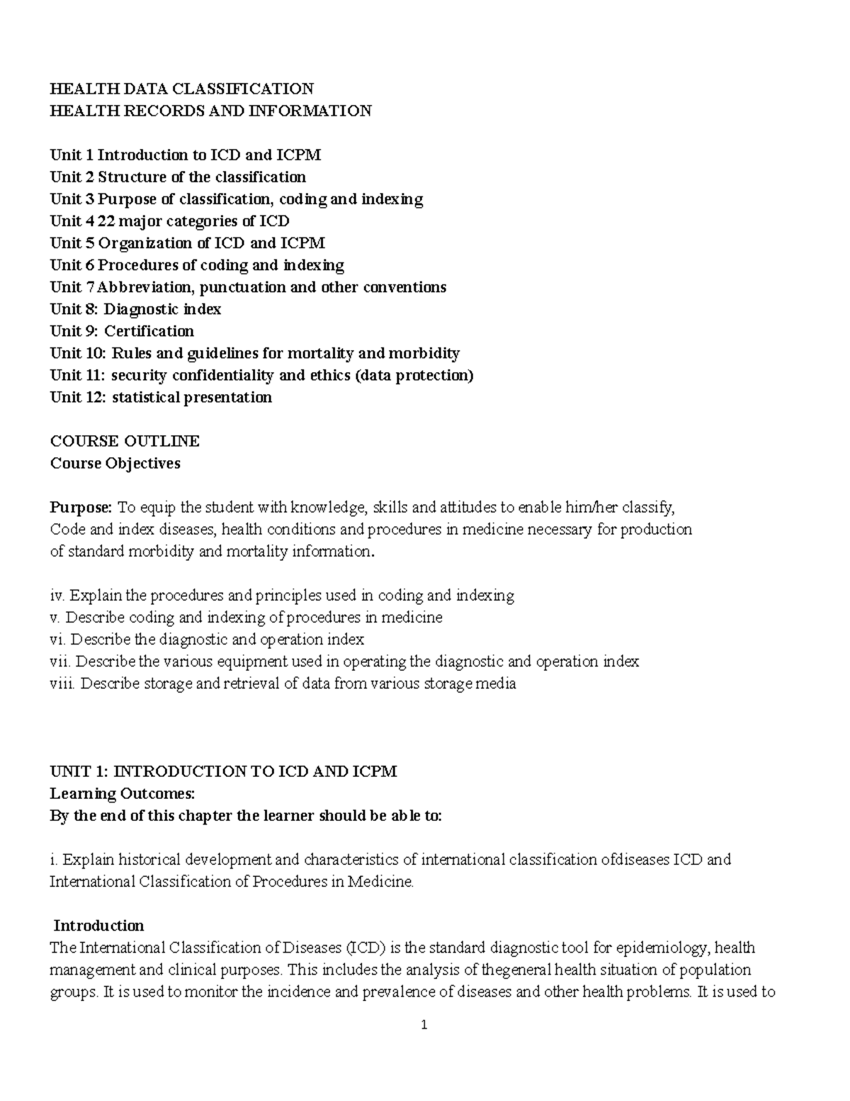 Health DATA Classification Notes 2-1 - HEALTH DATA CLASSIFICATION ...