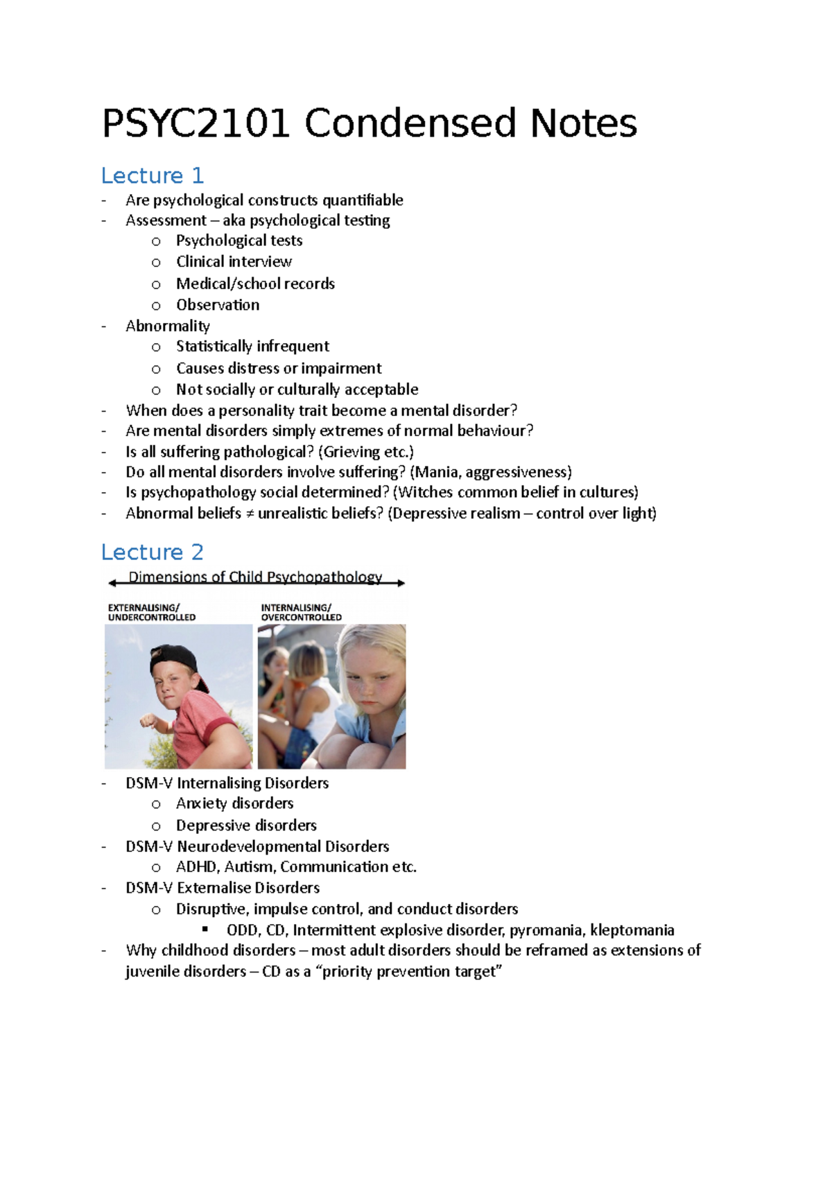 PSYC2101 Condensed Notes - PSYC2101 Condensed Notes Lecture 1 Are ...