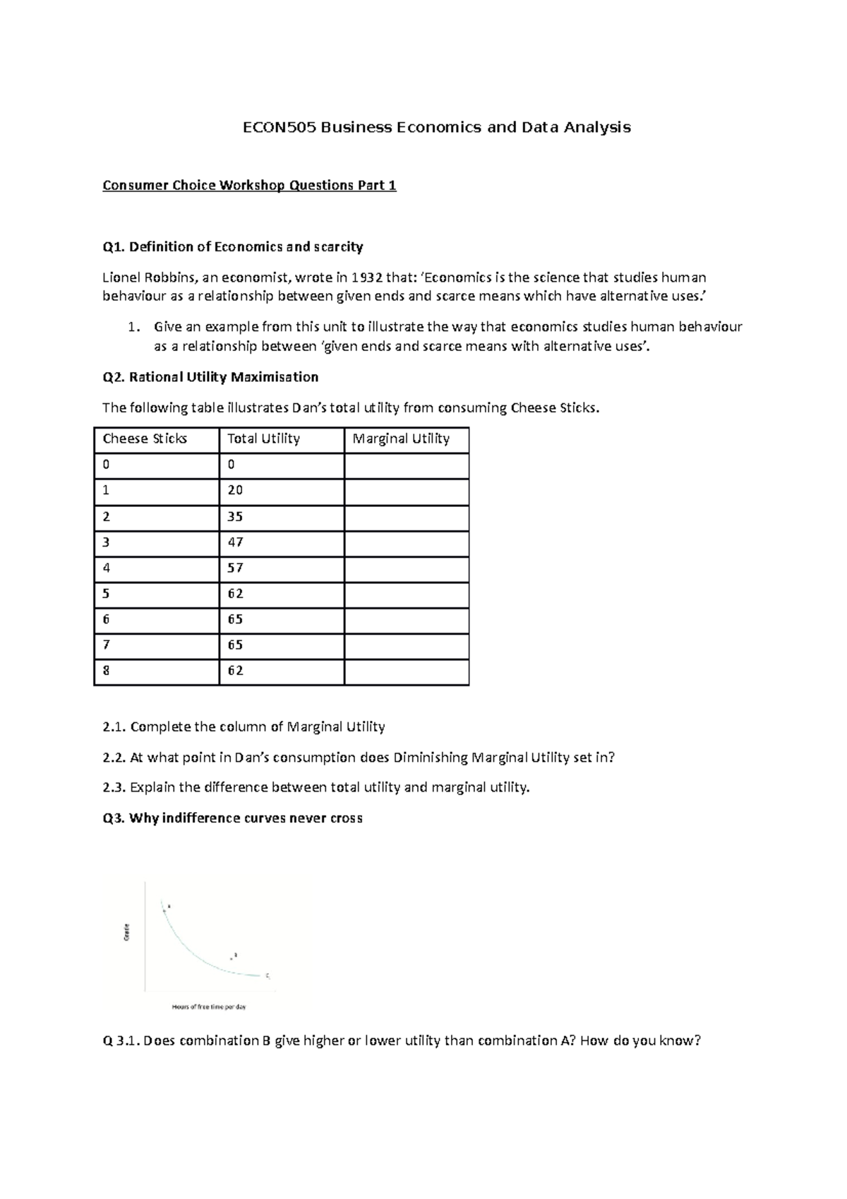 Topic 1 Consumer Choice theory part1 Worksheet - ECON505 Business ...