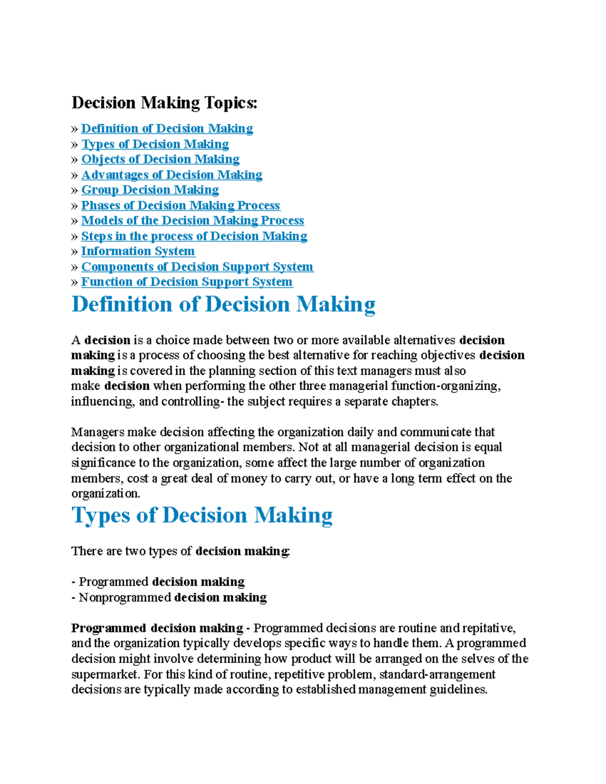 Decision making, objectives, types - Decision Making Topics ...
