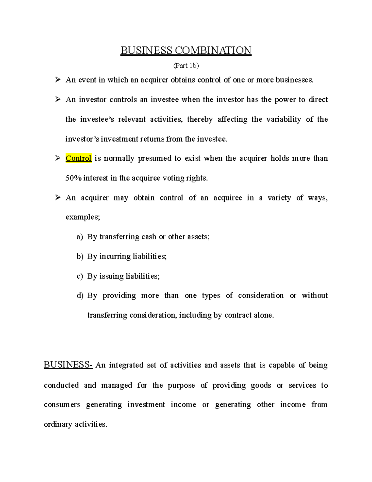 Business Combination part1b - BUSINESS COMBINATION (Part 1b) An event ...