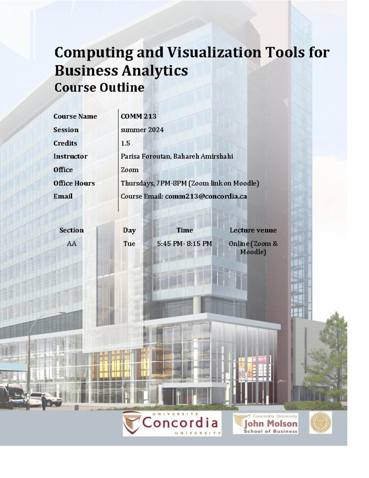 COMM 213 Computing and visualization tools for business analytics Outline Summer 2024 ...