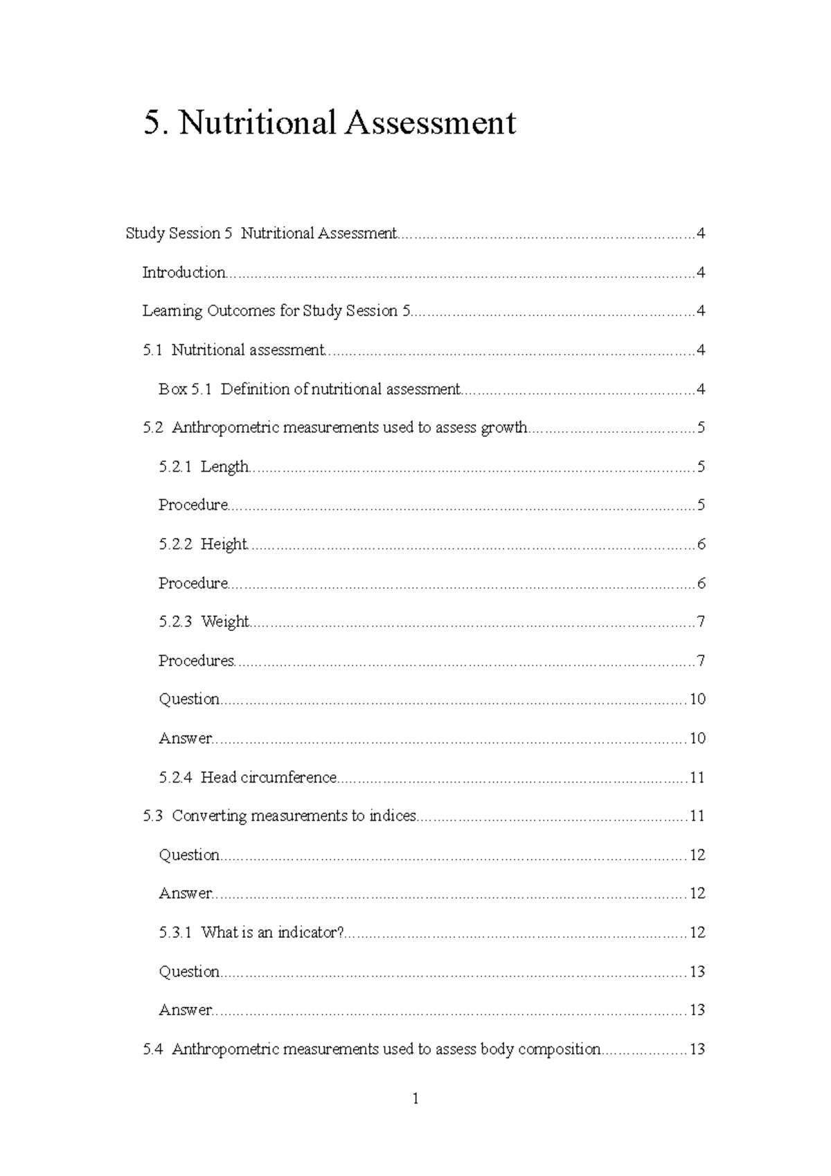 5 - Notes on nutritional assessment - 5. Nutritional Assessment Study ...