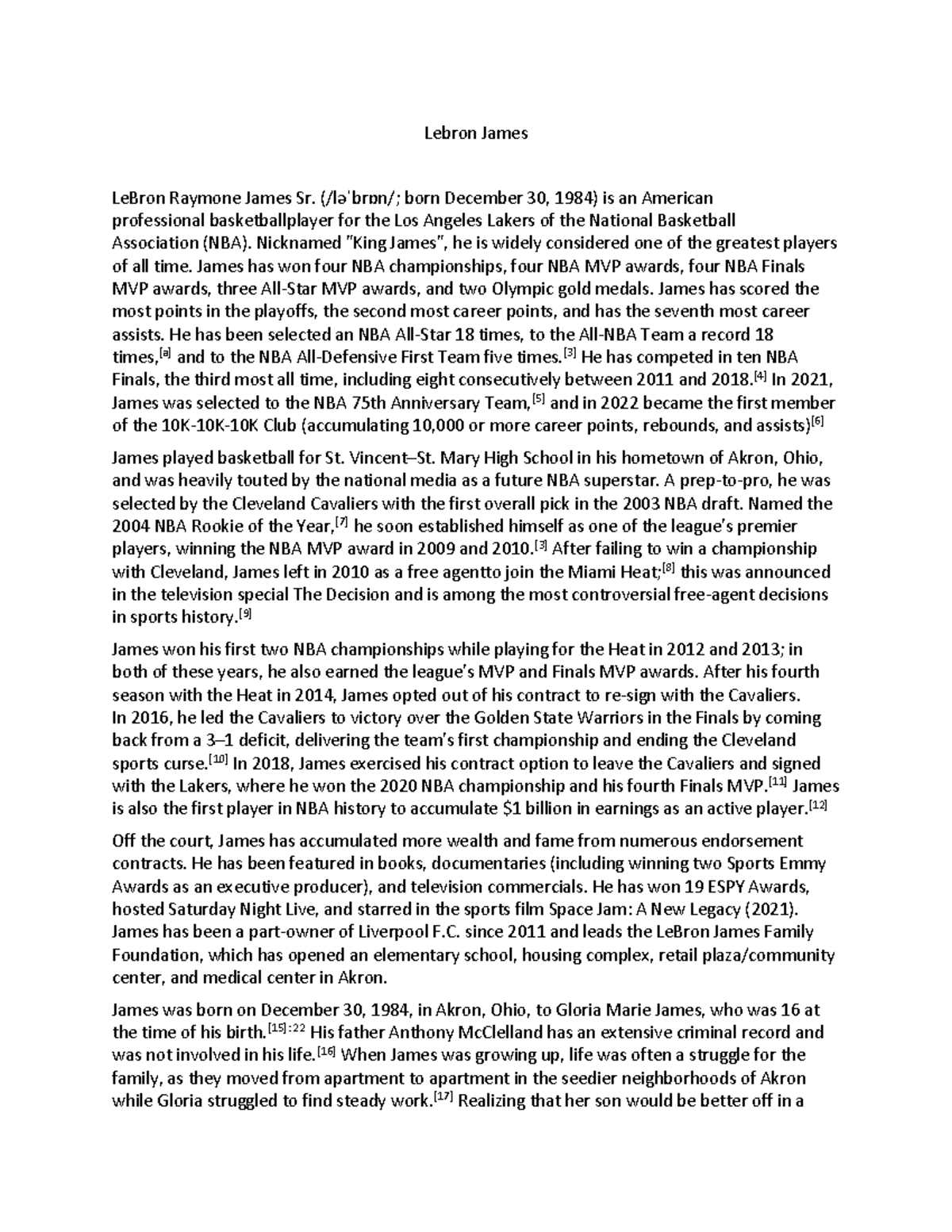 Lebron James - Lebron James LeBron Raymone James Sr. (/l[ÊbrRn/; born ...