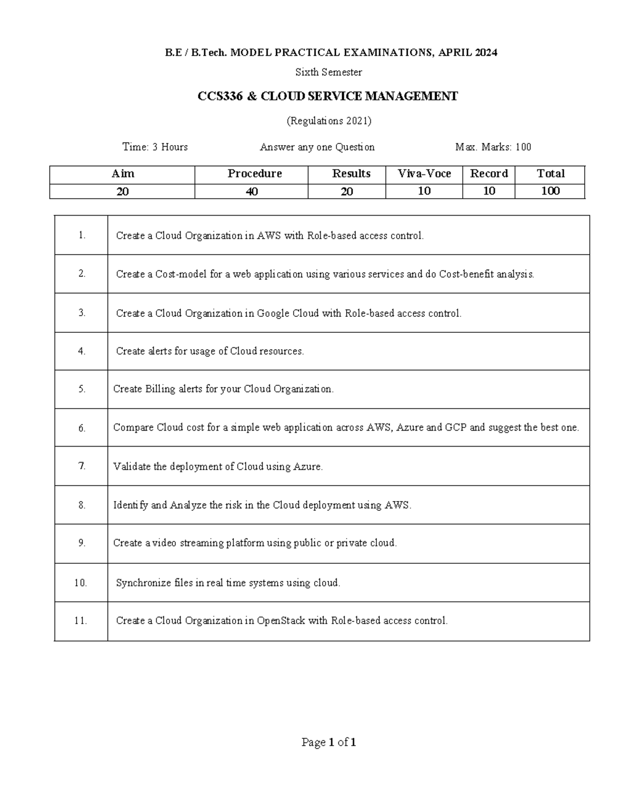CSM Model Practicals QP - Page 1 of 1 B / B. MODEL PRACTICAL ...