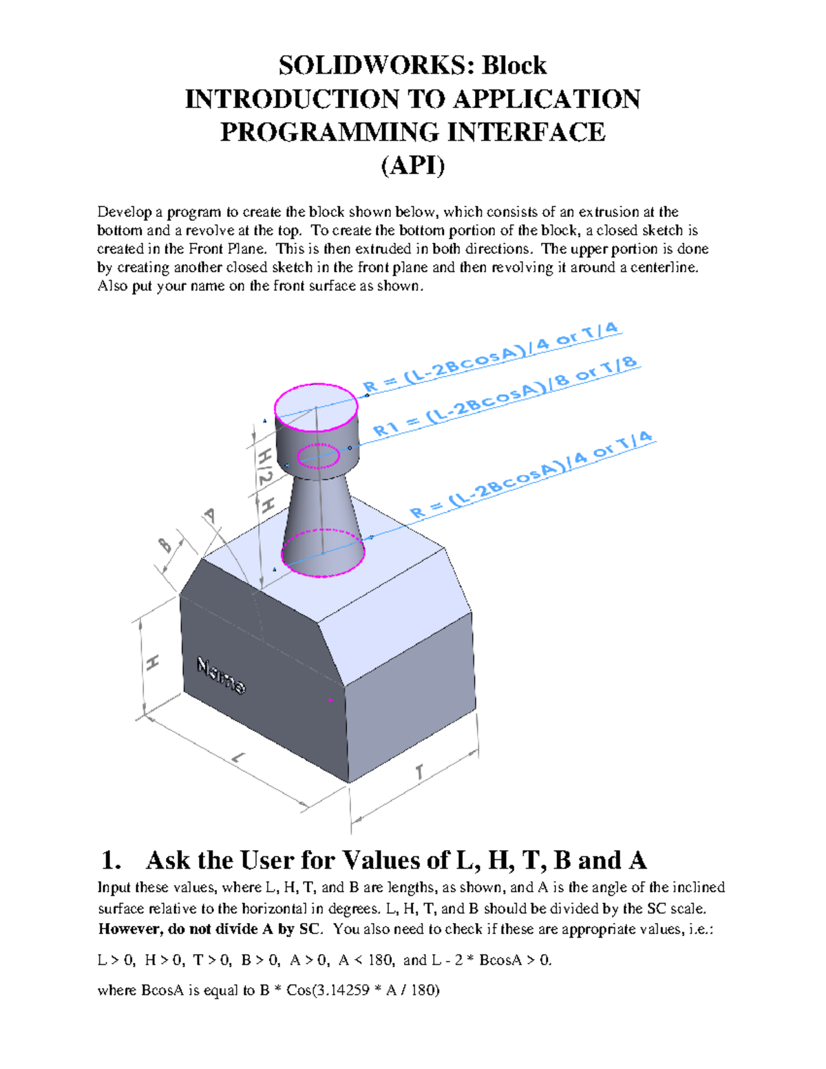 Homework 22 Fall - SOLIDWORKS: Block INTRODUCTION TO APPLICATION PROGRAMMING INTERFACE (API ...