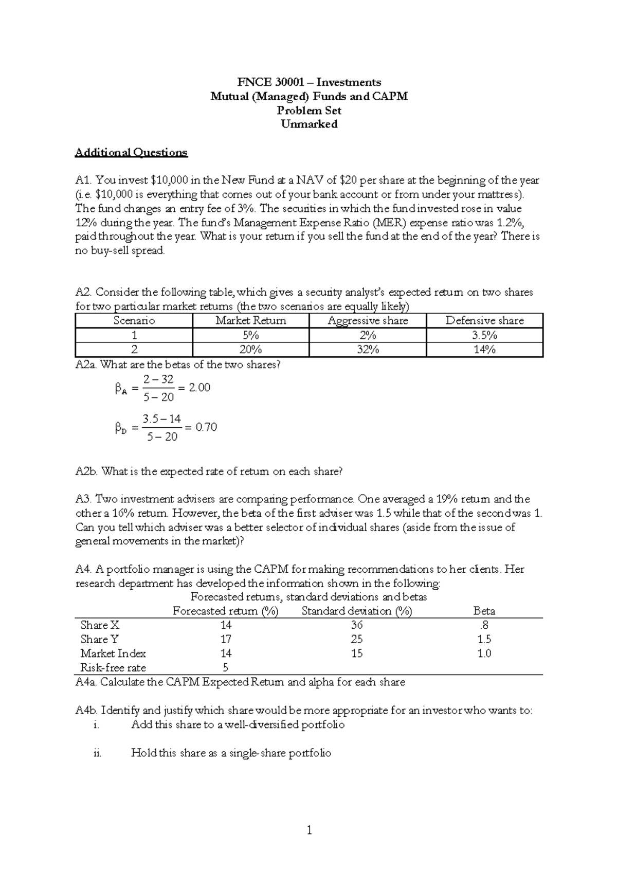Week7 Managed Funds CAPM-1 - 1 FNCE 30001 – Investments Mutual (Managed ...