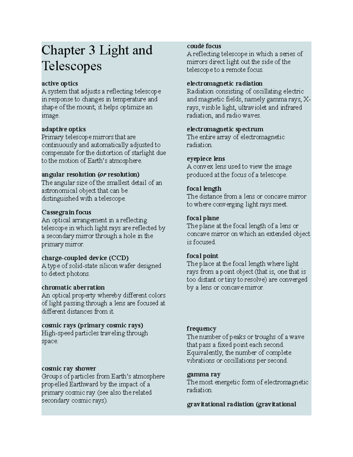 Ch 3 Key Terms - Chapter 3 Light and Telescopes vocab - Chapter 3 Light ...