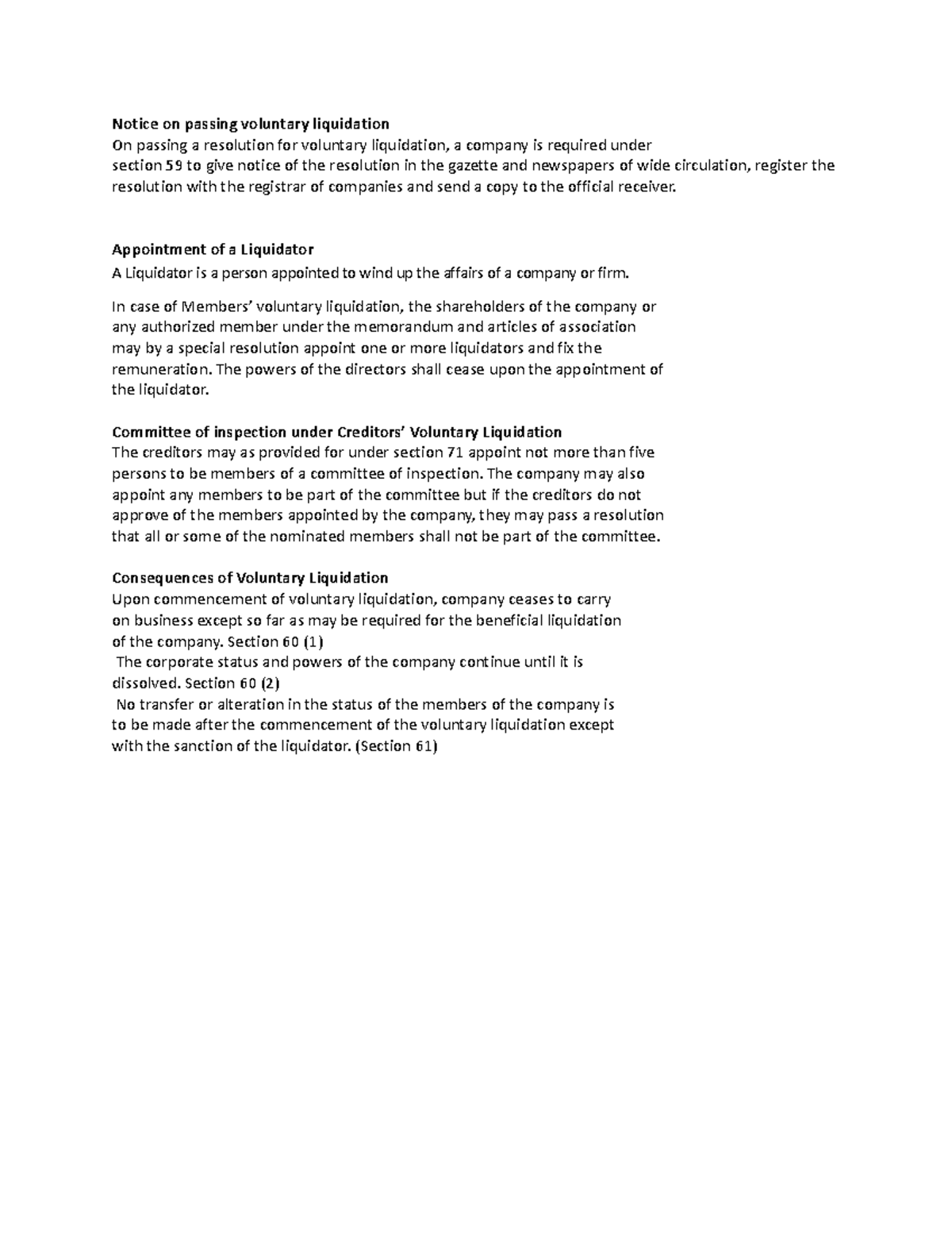 Liquidation additional Research - Notice on passing voluntary ...