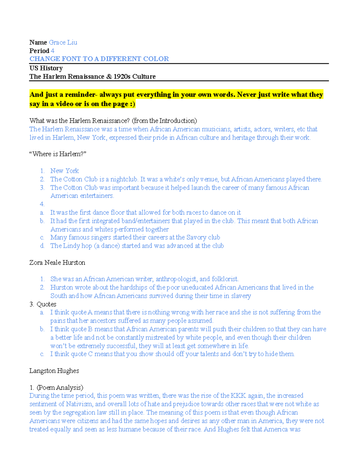 The Harlem Renaissance and 1920s Culture - Name Grace Liu Period 4 ...