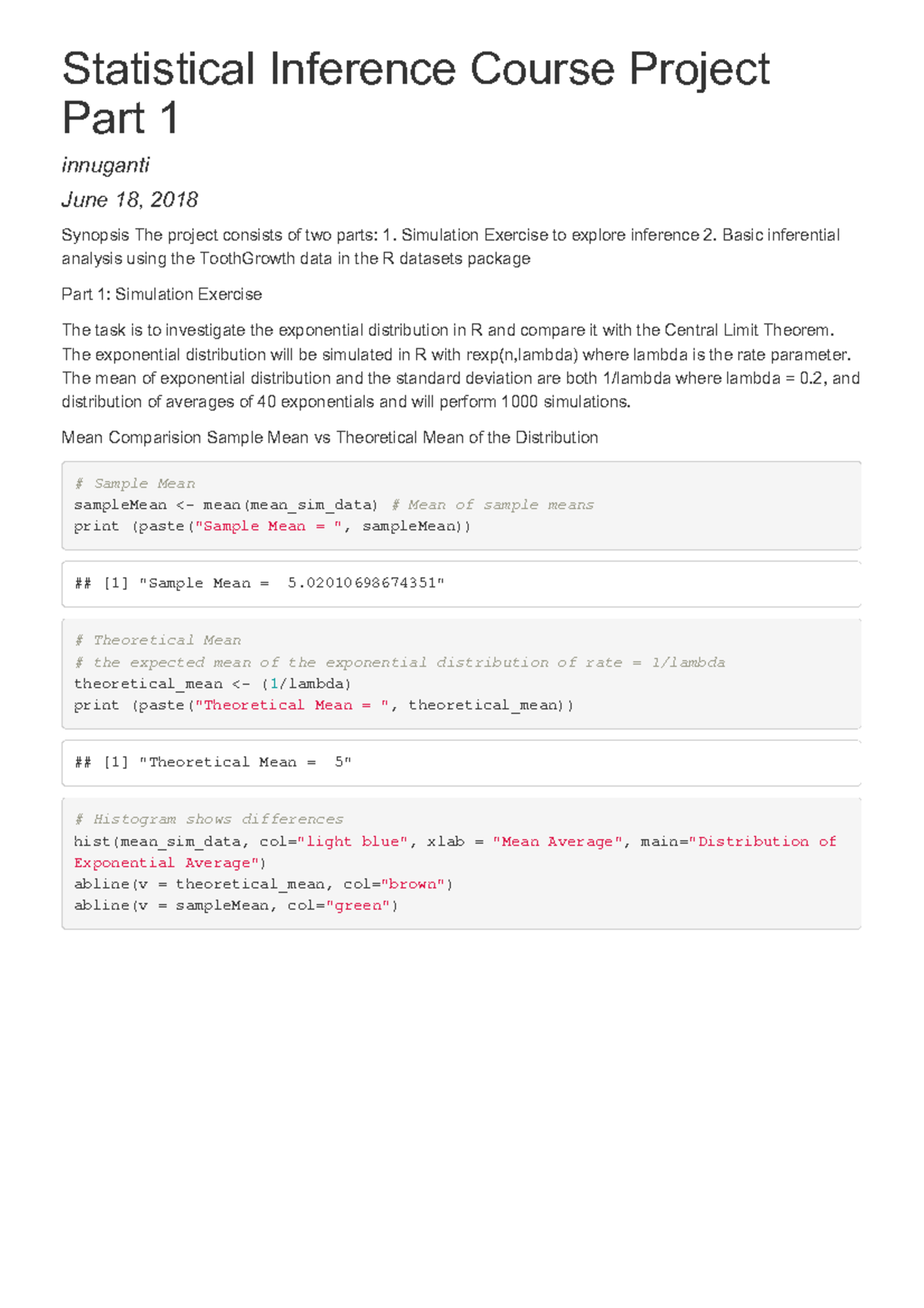 Project 1 - movie review part 2 - Statistical Inference Course Project Part 1 innuganti June 18 ...