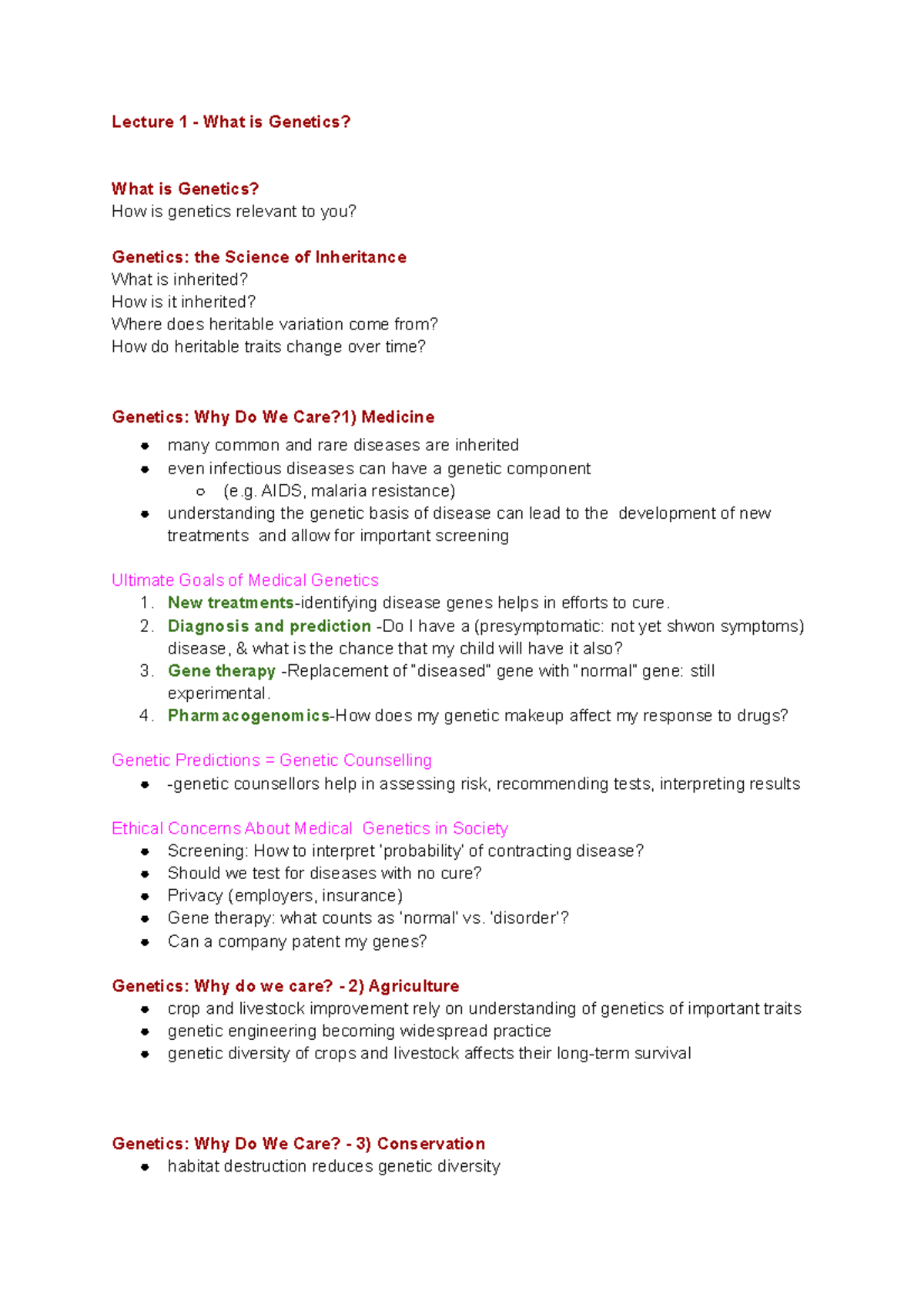 Hmb265 Lecture Notes Lecture 1 What Is Genetics Lecture 1 What Is Genetics What Is