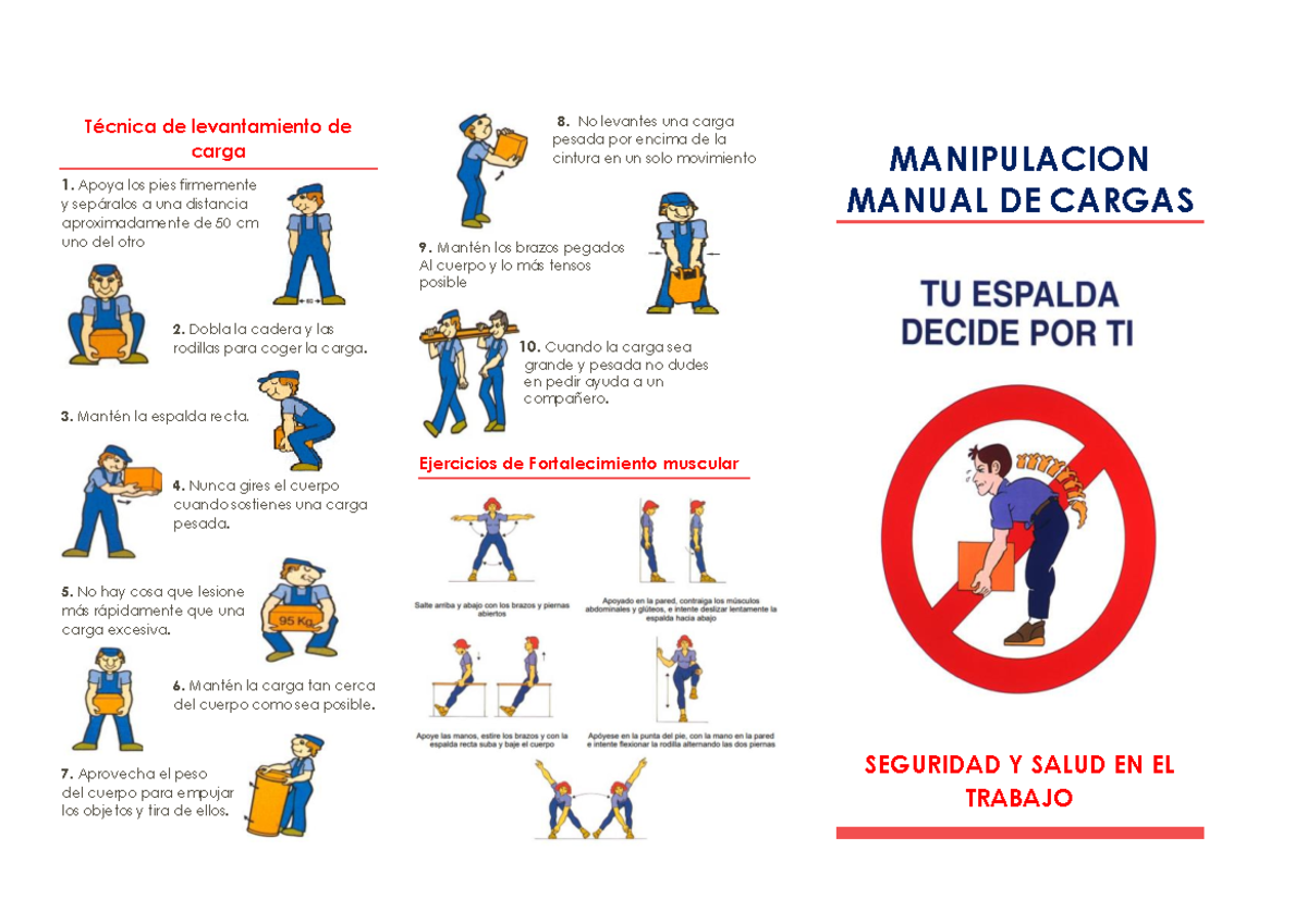 Folleto Manipulacion Manual DE Cargas - Técnica de levantamiento de carga 1. Apoya los pies ...