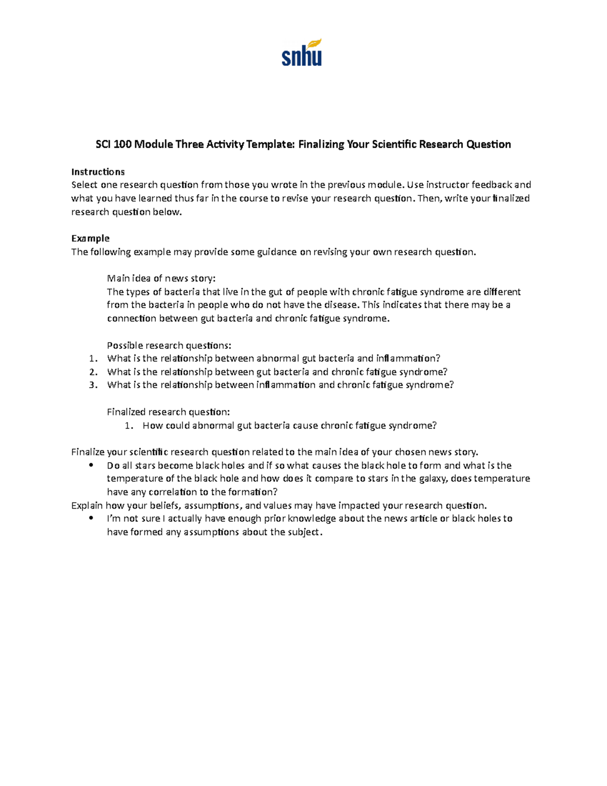 SCI 100 Module Three Activity final - Use instructor feedback and what ...