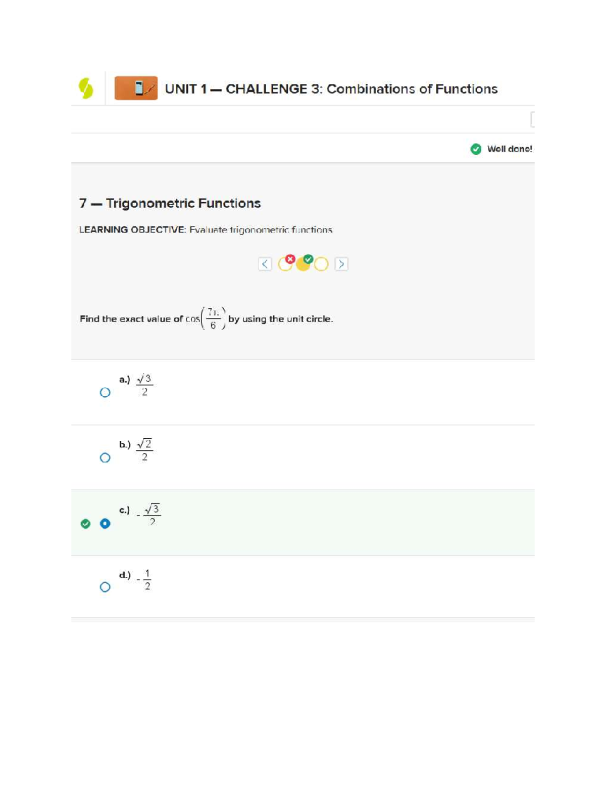 Calculus all mileston (16 - 18) - UNIT 1 CHALLENGE 3: Combinations of Functions Well done! 7 ...