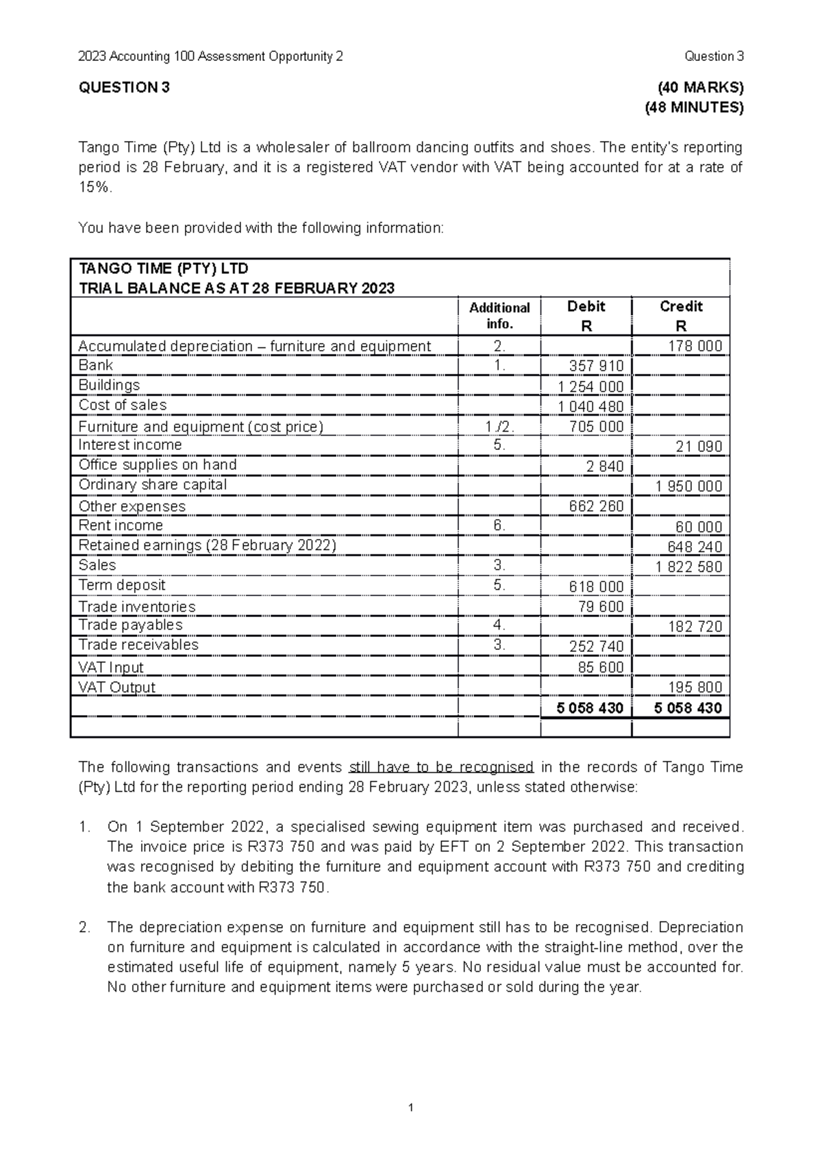ACC100 AO2 Q3 2023 Final - QUESTION 3 (40 MARKS) (48 MINUTES) Tango ...