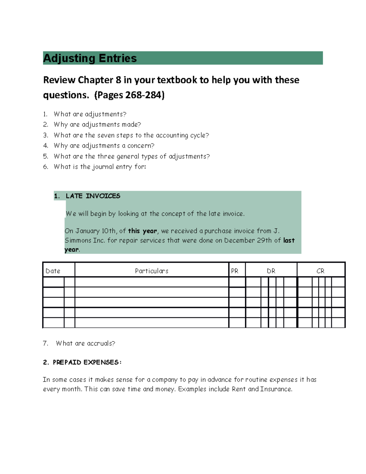 Adjusting Entries tutorial - Adjusting Entries Review Chapter 8 in your ...