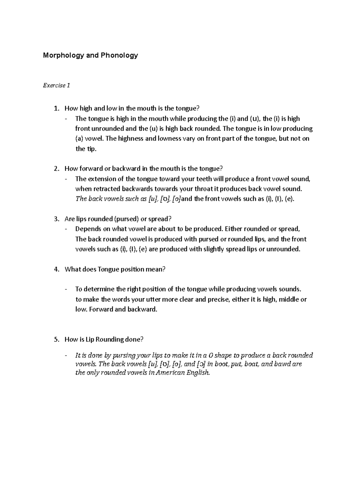 ELL 211 Morphology and phonology Excersie 1 - Morphology and Phonology ...