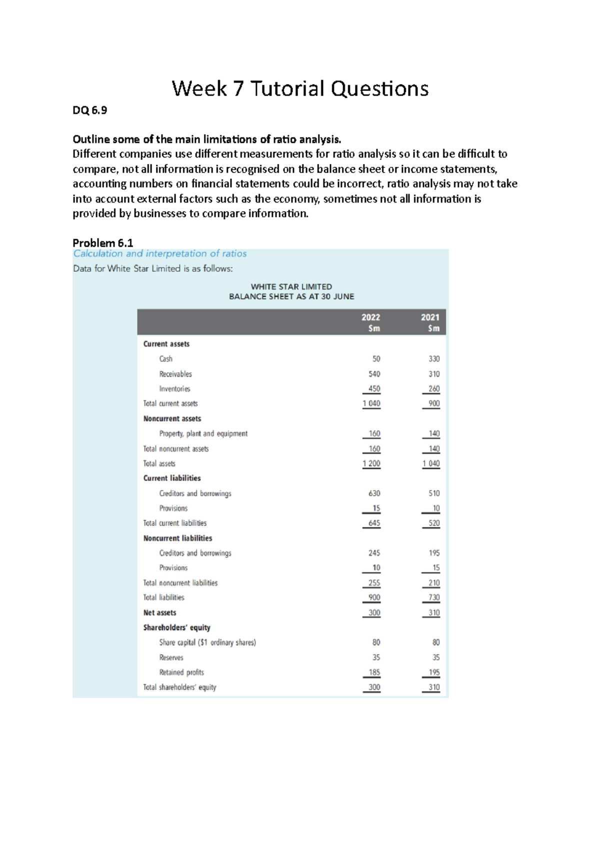 Week 7 Tutorial Questions - Week 7 Tutorial Questions DQ 6. Outline some of the main limitations ...