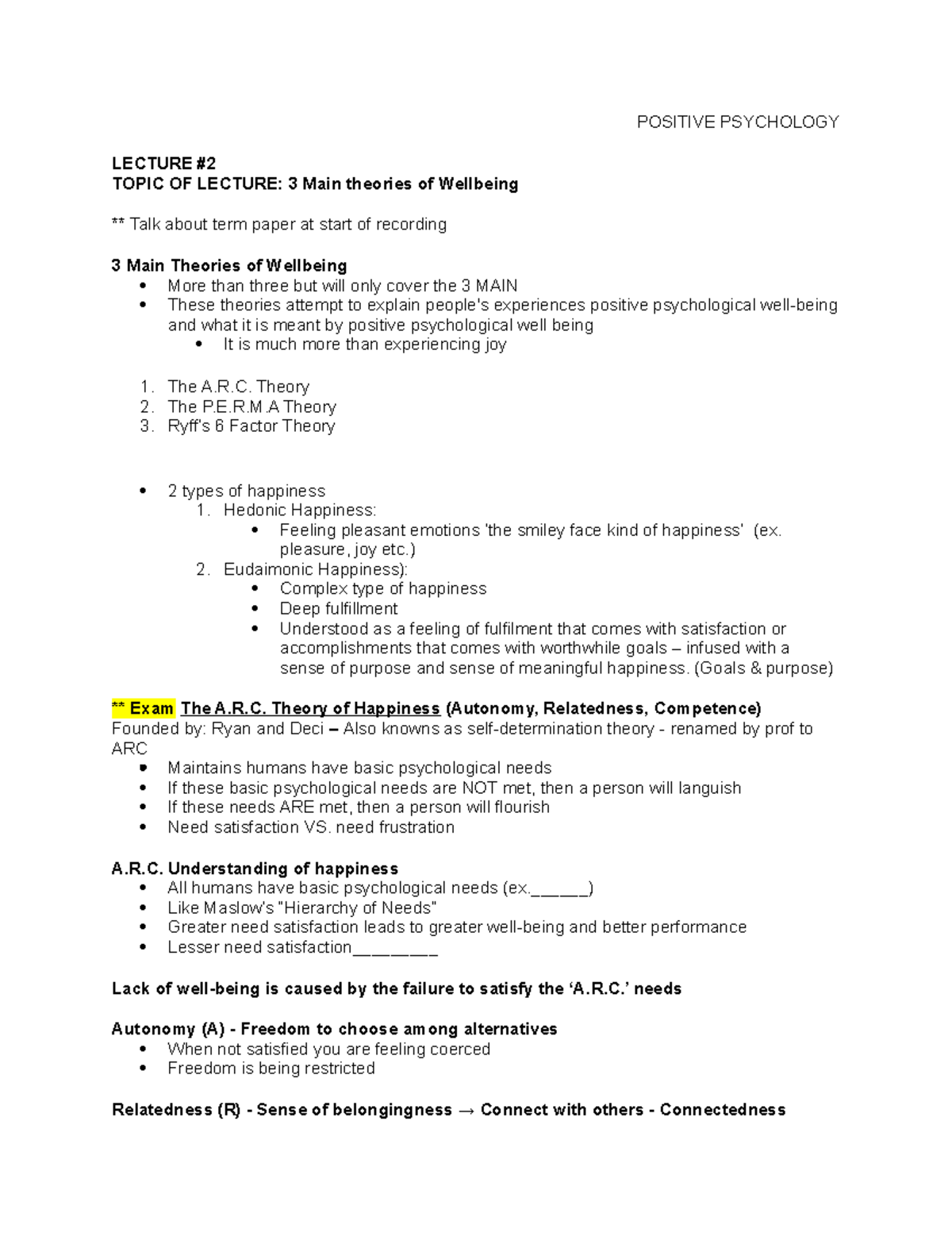 Positive Psychology - Chapter 1 Notes - POSITIVE PSYCHOLOGY LECTURE ...