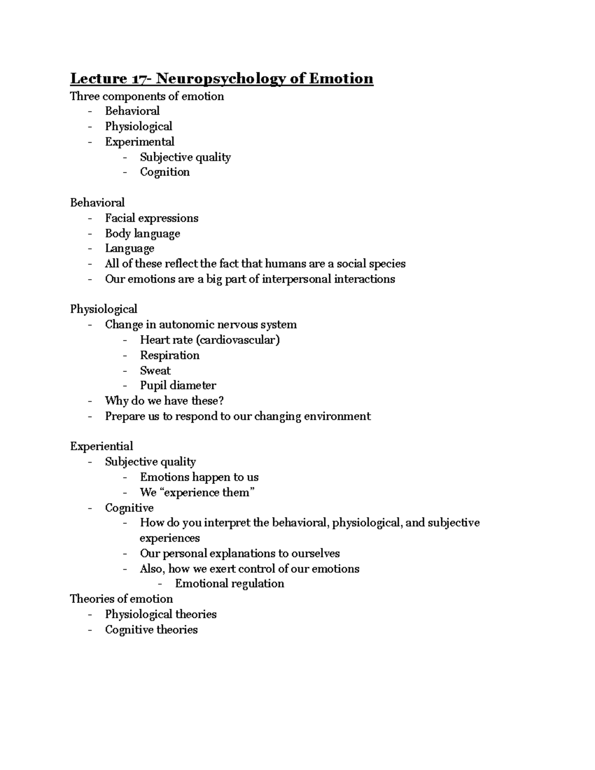 Psychology 361- Neuropsychology Exam 3 Study Guide - Lecture 17 ...
