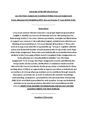 LAW 101 Assignment 1 Question 3 - QUESTION 3 1. The rule of law is a ...