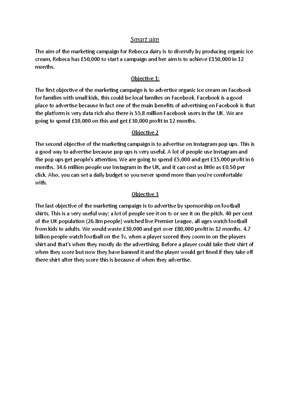 Smart aim - business finance - Smart aim The aim of the marketing ...