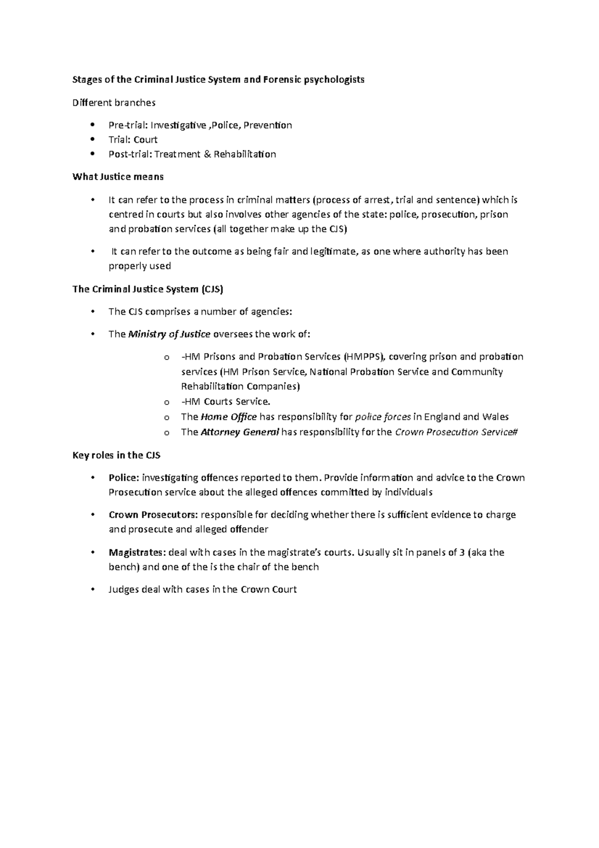 Forensic Psychology Revision- THE Criminal Justice System - Stages of ...