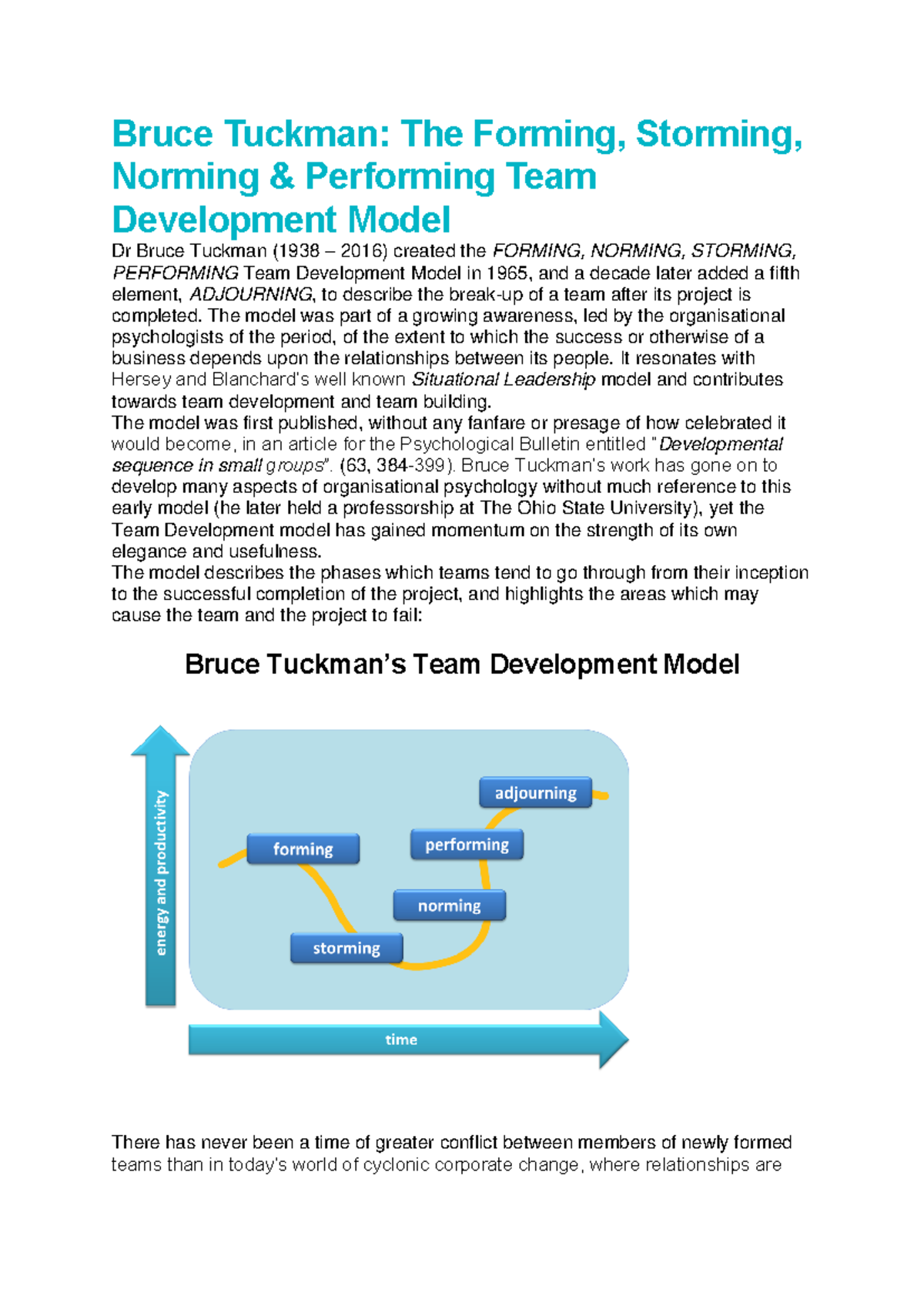 Assessment 4A - Tuckman Model for Team Development - Bruce Tuckman: The ...