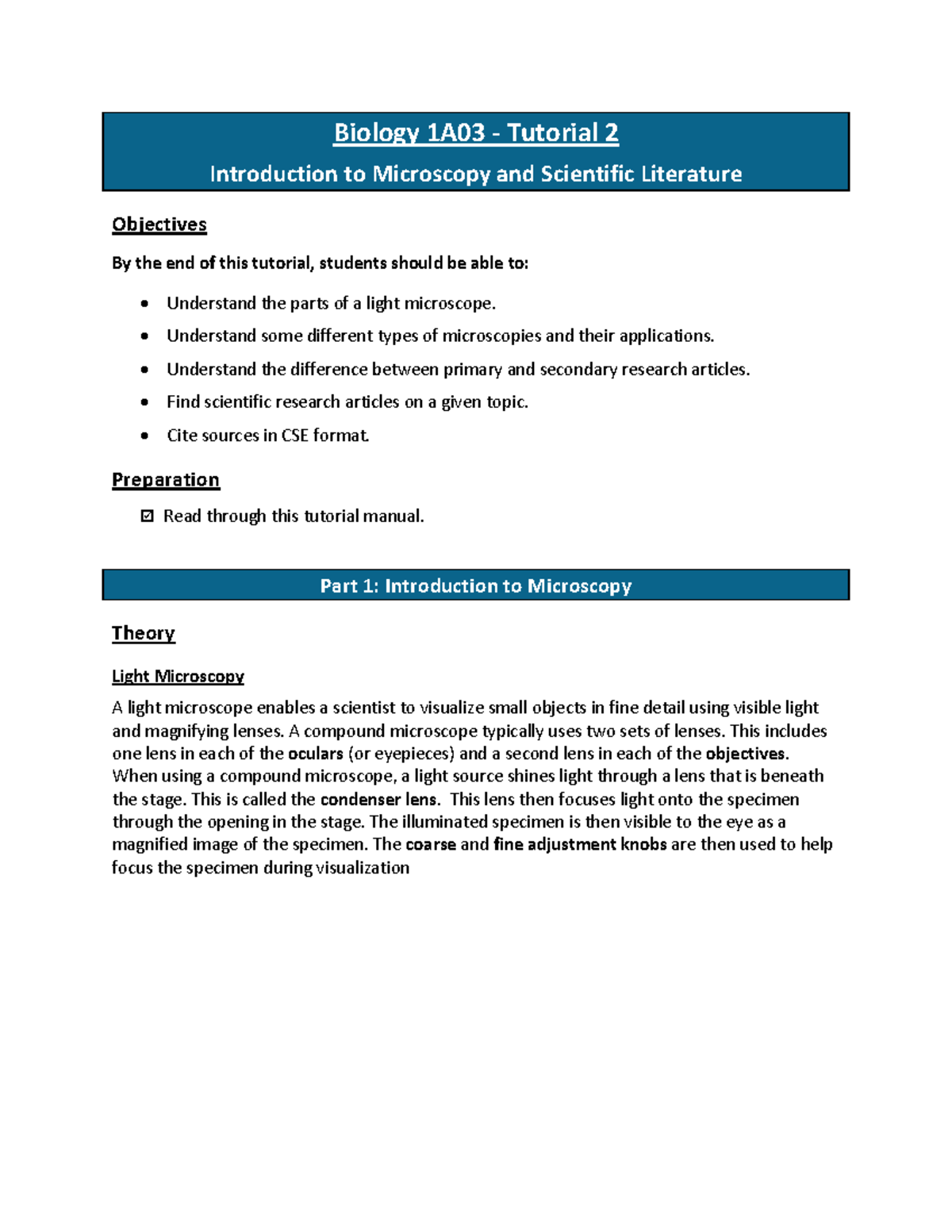 Tutorial 2 manual F2022 - Biology 1A03 - Tutorial 2 Introduction to ...