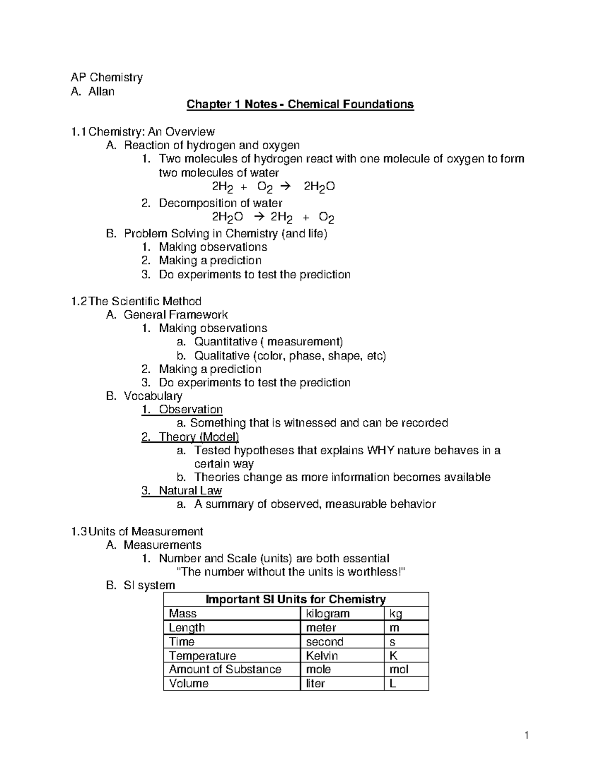 Chap01notes - summary - AP Chemistry A. Allan Chapter 1 Notes ...