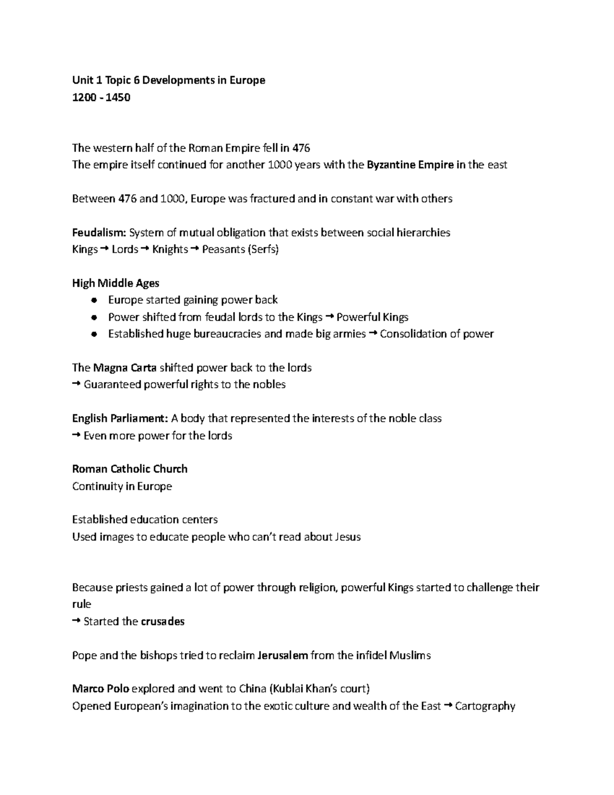 Unit 1 Topic 6 Developments in Europe - Unit 1 Topic 6 Developments in ...