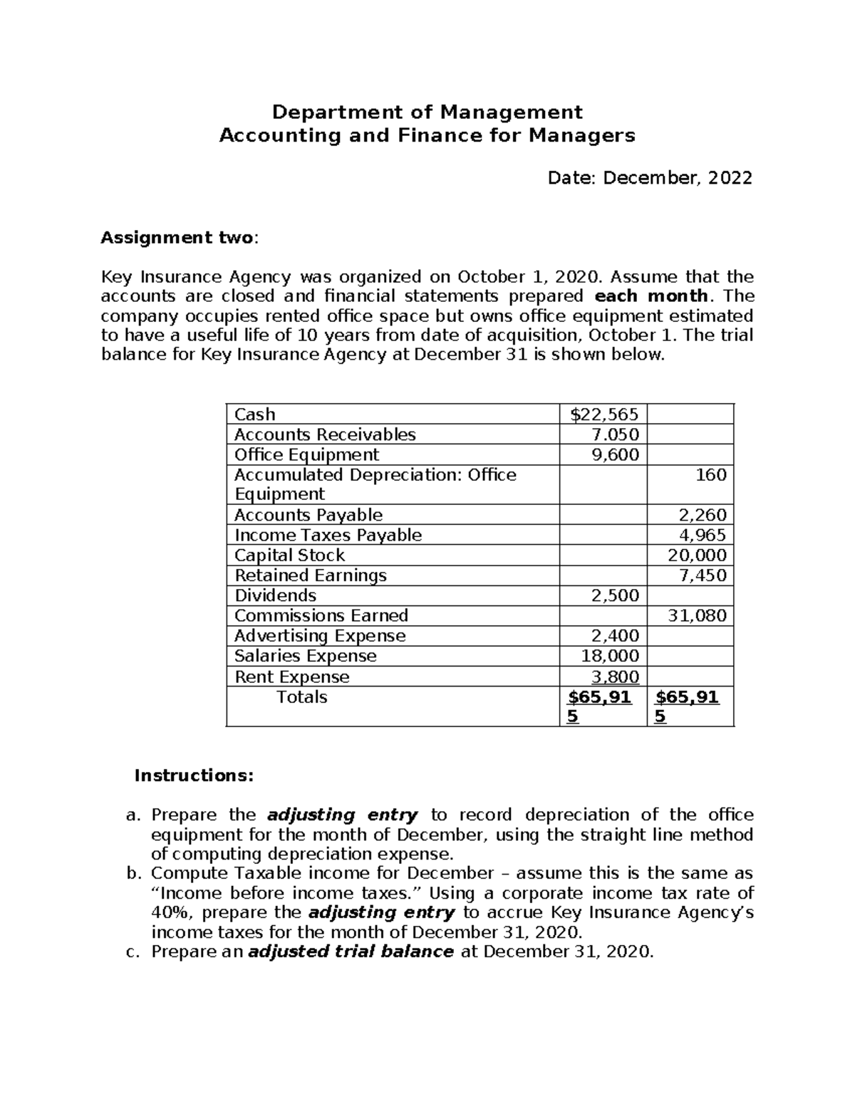Assignment 2 - Department of Management Accounting and Finance for ...