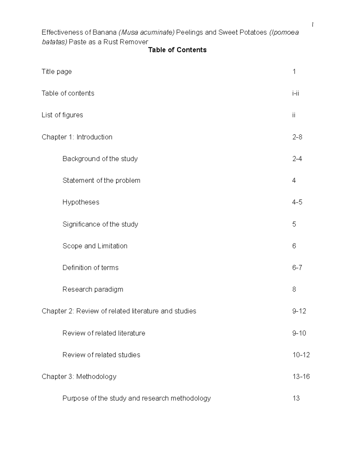 New table of contents - Lectures - Effectiveness of Banana (Musa acuminate) Peelings and Sweet ...