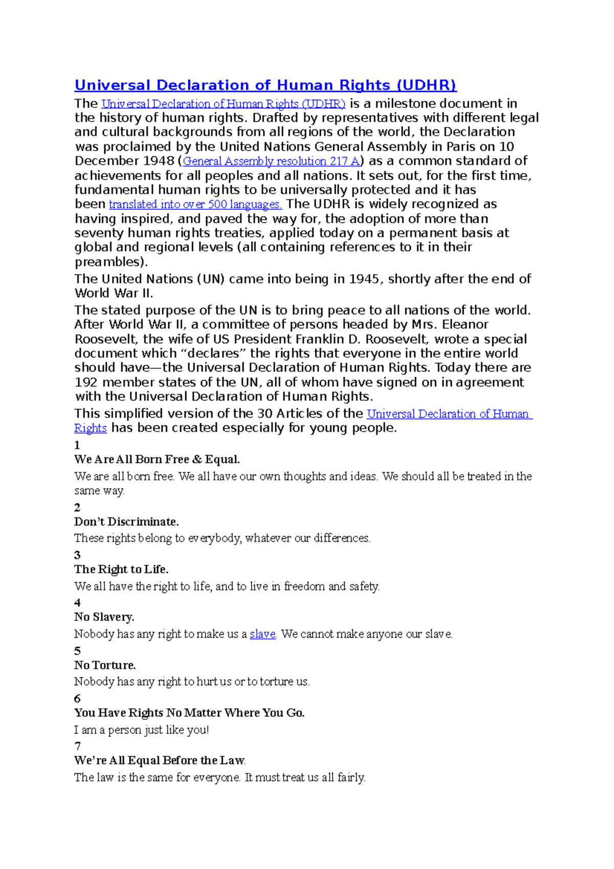 Universal Declaration of Human Rights - Drafted by representatives with ...