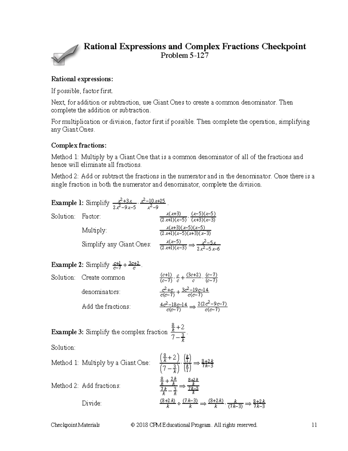 Rational Expression and Complex Fractions Checkpoint - Checkpoint ...