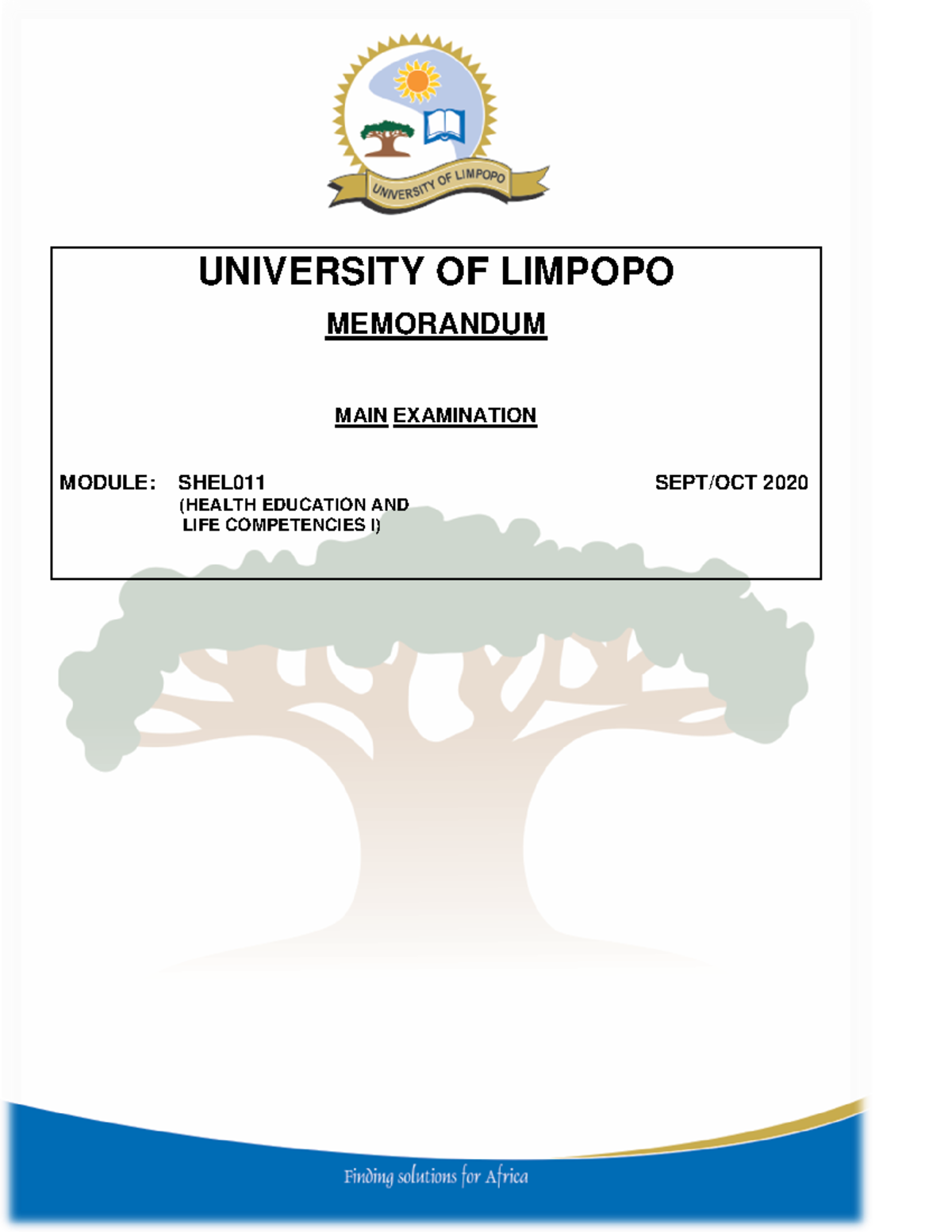 2020 Main Exam Question Paper - UNIVERSITY OF LIMPOPO MEMORANDUM MAIN ...