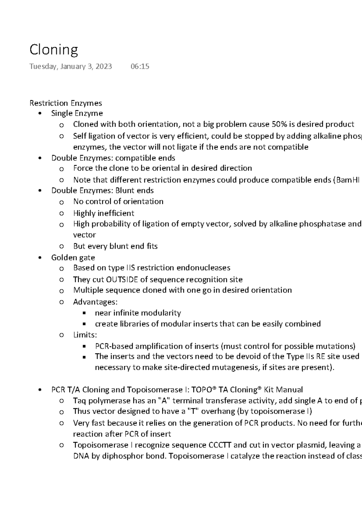 Cloning - Lecture 3 for AMB - Restriction Enzymes Single Enzyme Cloned ...