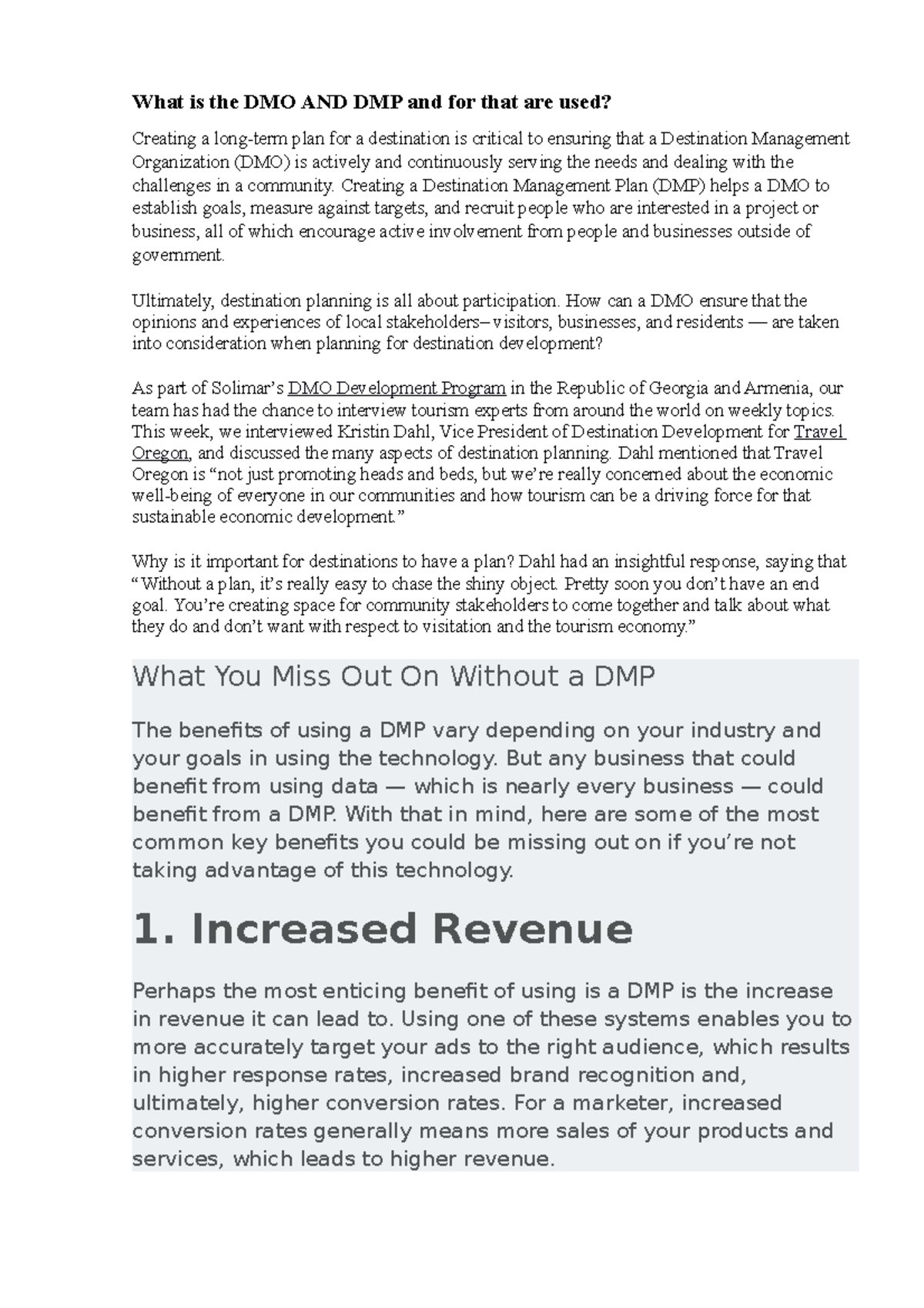 Global dimension - Uzb hospitality - What is the DMO AND DMP and for that are used? Creating a ...