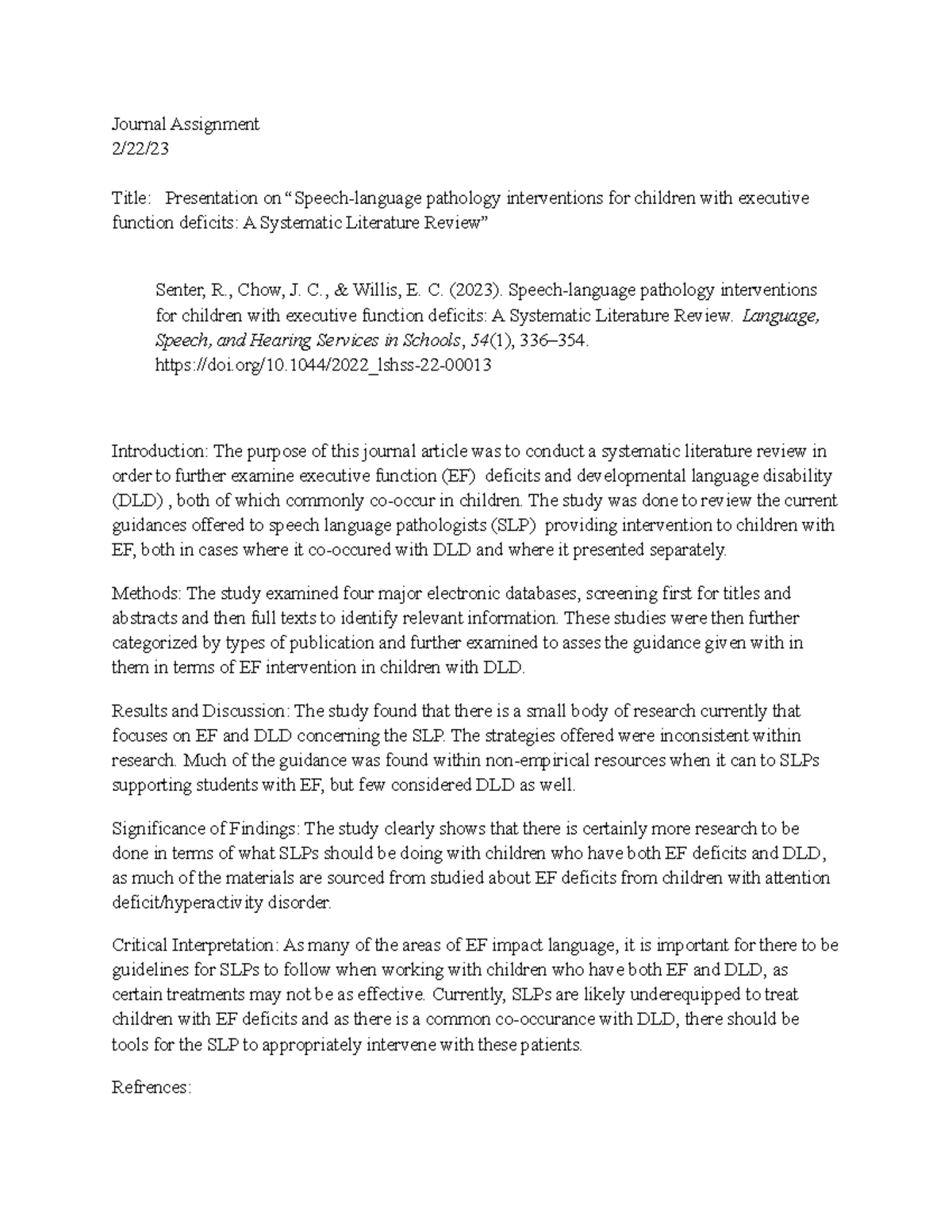 Journal Assignment - Journal Assignment 2/22/ Title: Presentation on ...